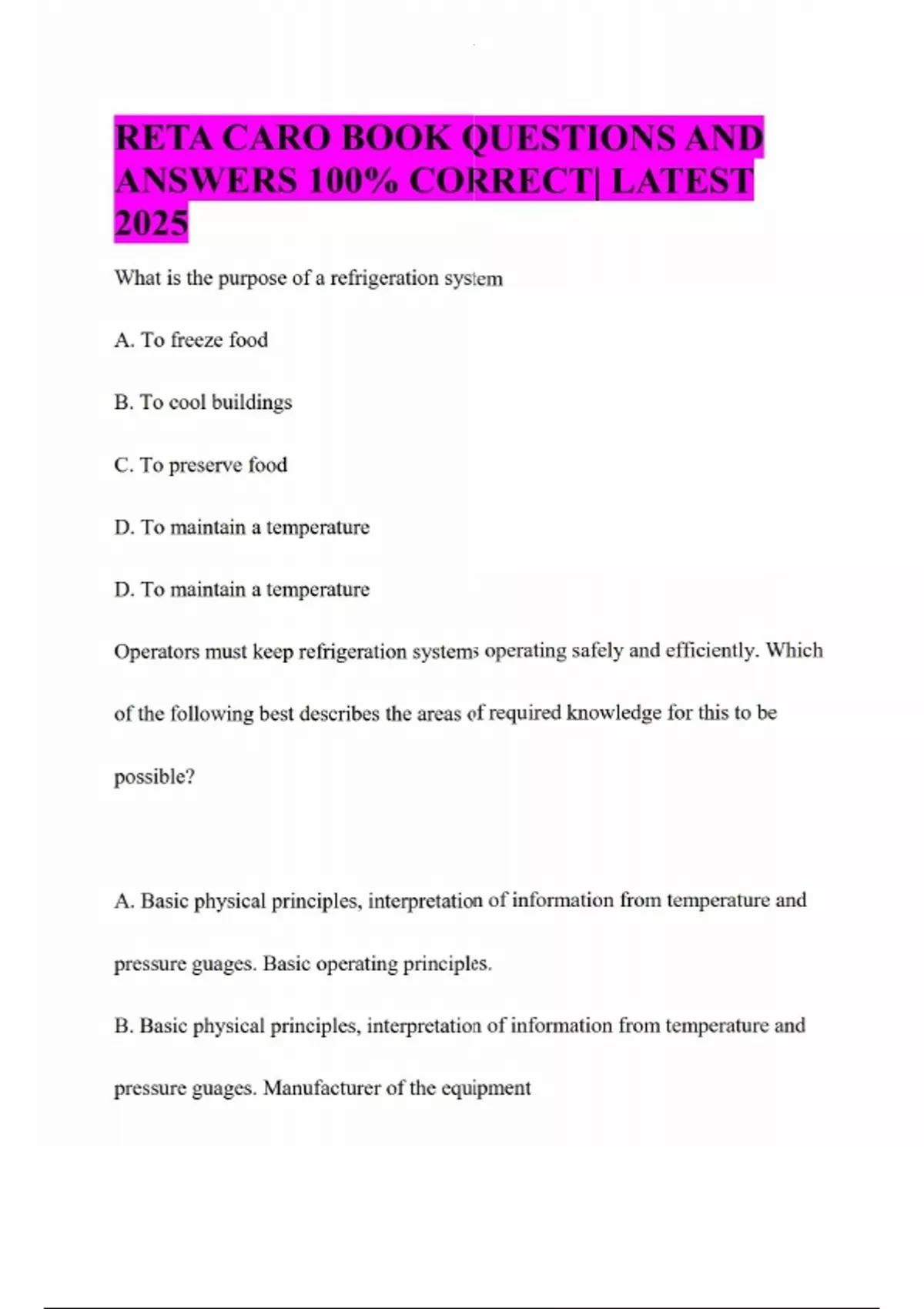 RETA CARO BOOK QUESTIONS AND ANSWERS 100% CORRECT| LATEST 2025 - RETA ...