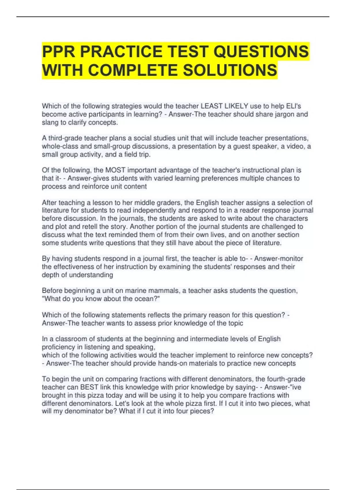 PPR PRACTICE TEST QUESTIONS WITH COMPLETE SOLUTIONS - PPR - Stuvia US