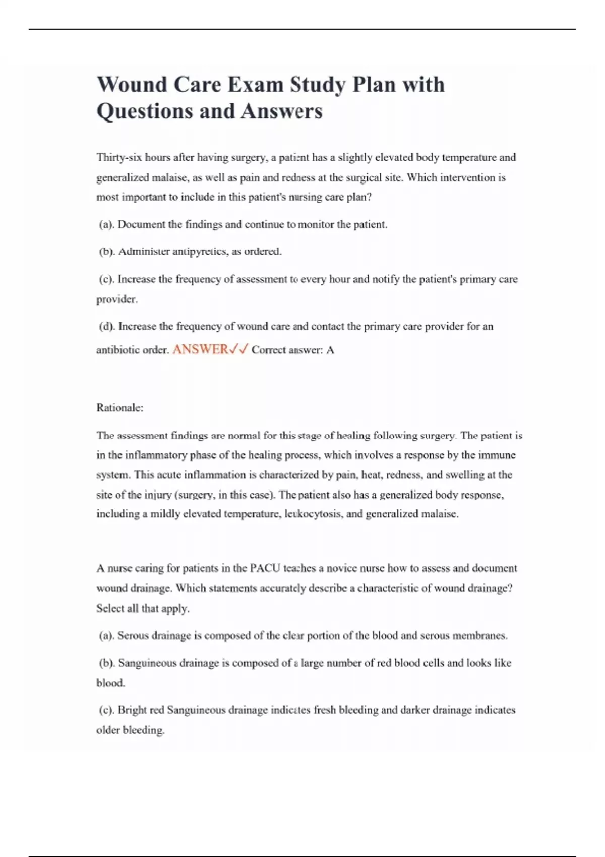 Wound Care Exam Study Plan with Questions and Answers - Wound Care ...