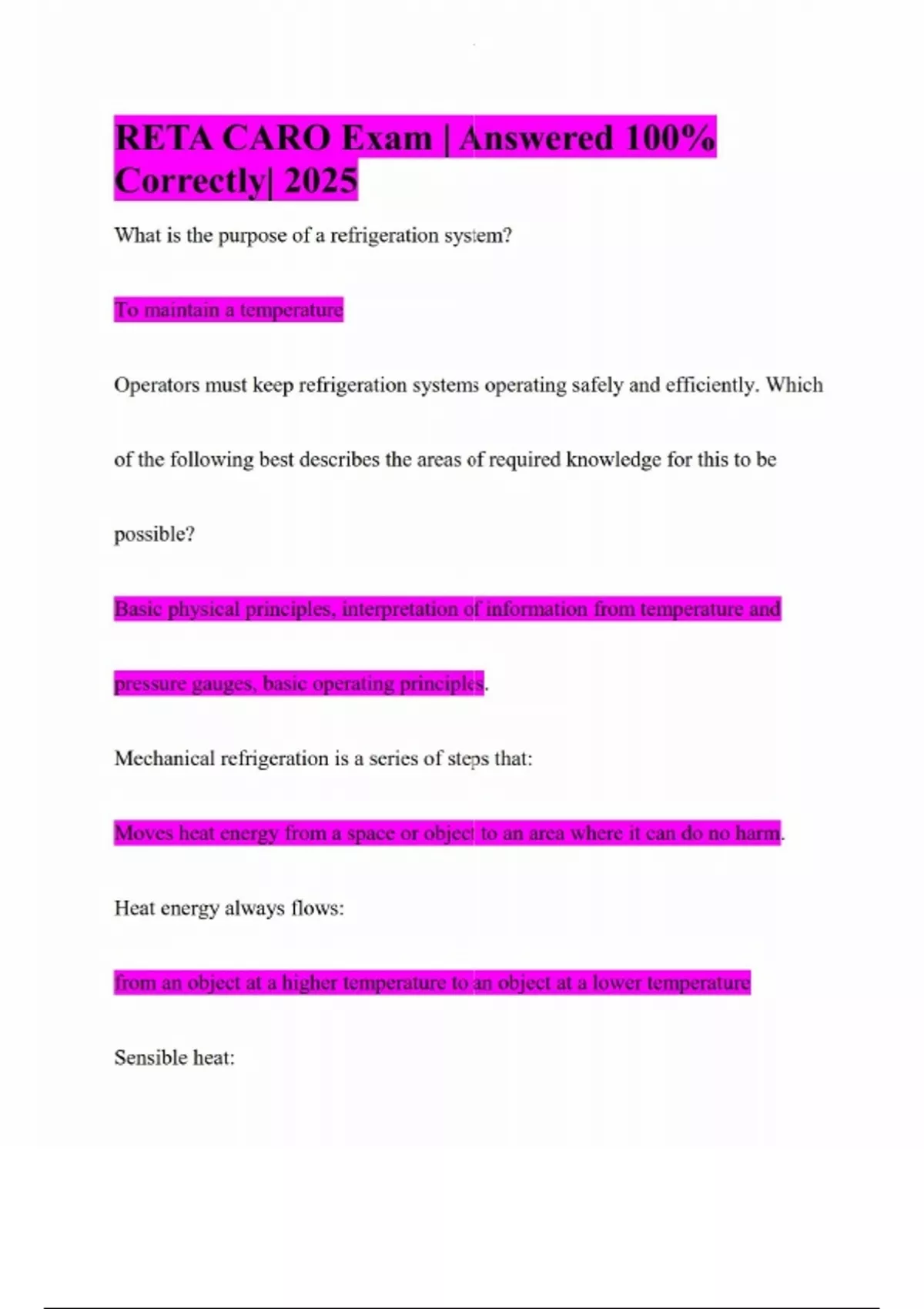 RETA CARO Exam | Answered 100% Correctly| 2025 - RETA CARO - Stuvia US