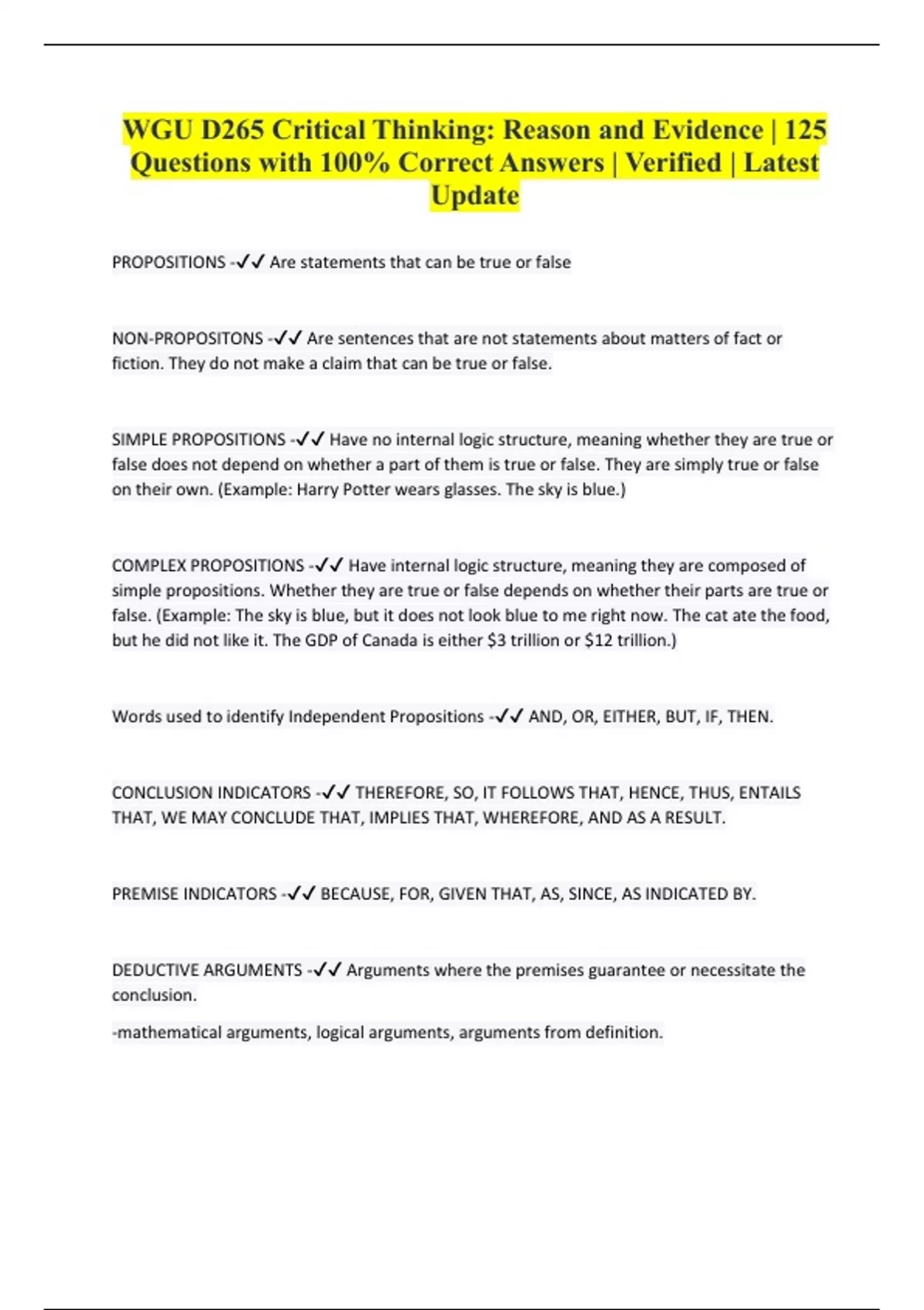 WGU-D265 CRITICAL THINKING-REASON AND EVIDENCE PAPER --LATEST REAL EXAM ...