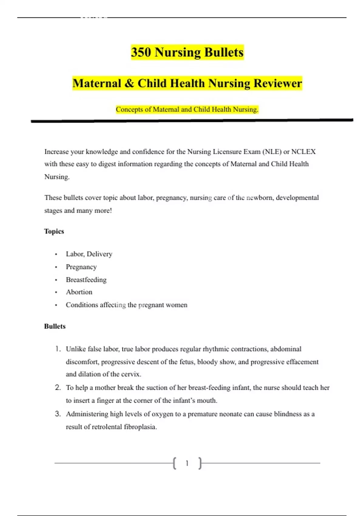 Maternity and Newborn Nursing – 350 Bullet Review for NLE & NCLEX ...