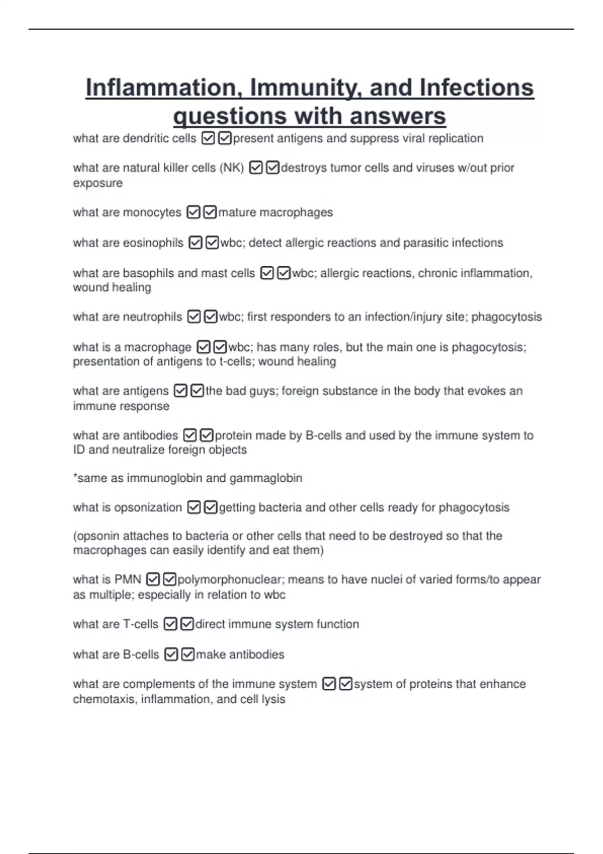 Inflammation, Immunity, and Infections questions with answers ...