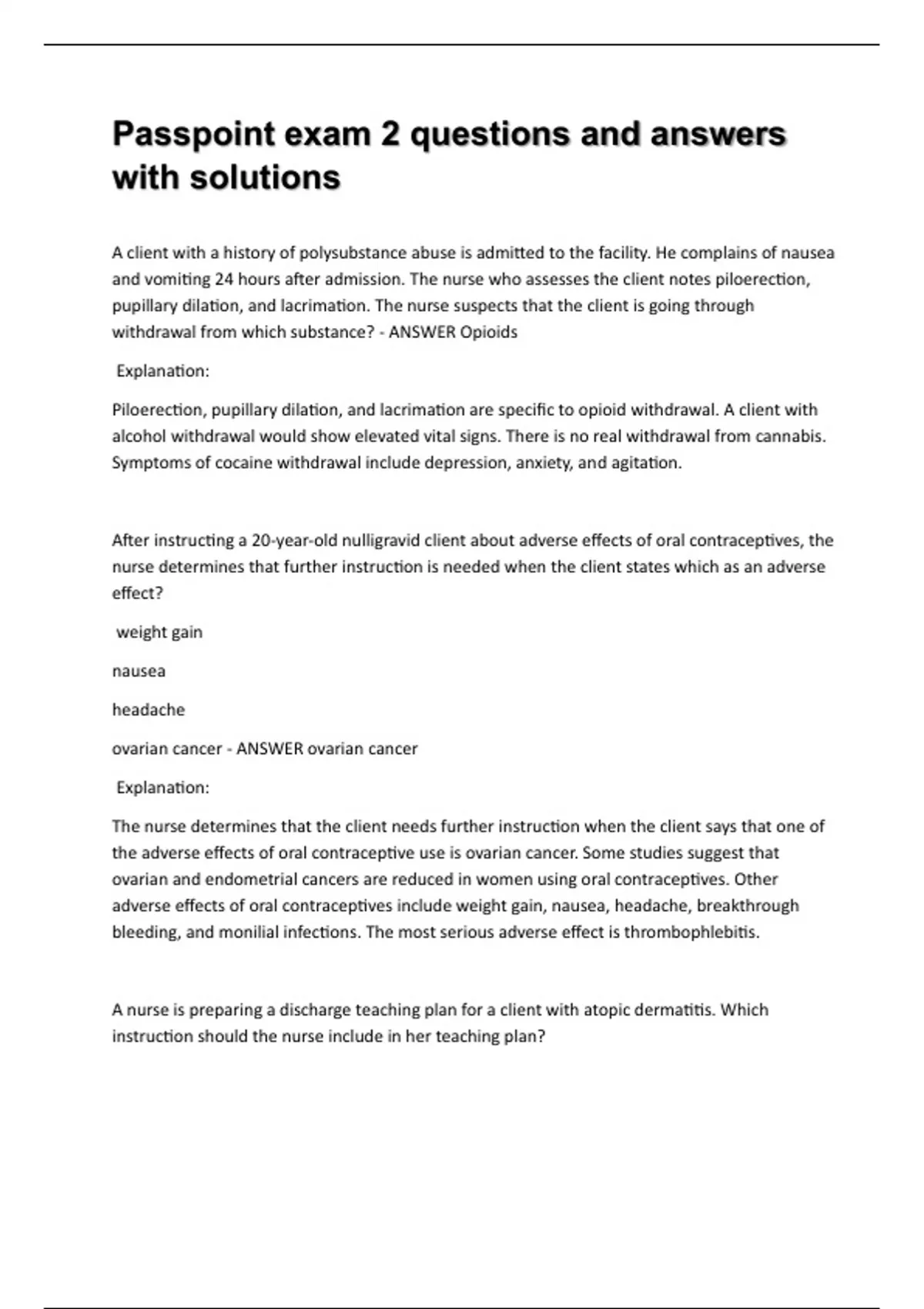 Passpoint exam 2 questions and answers with solutions. - PASSPOINT - Stuvia US