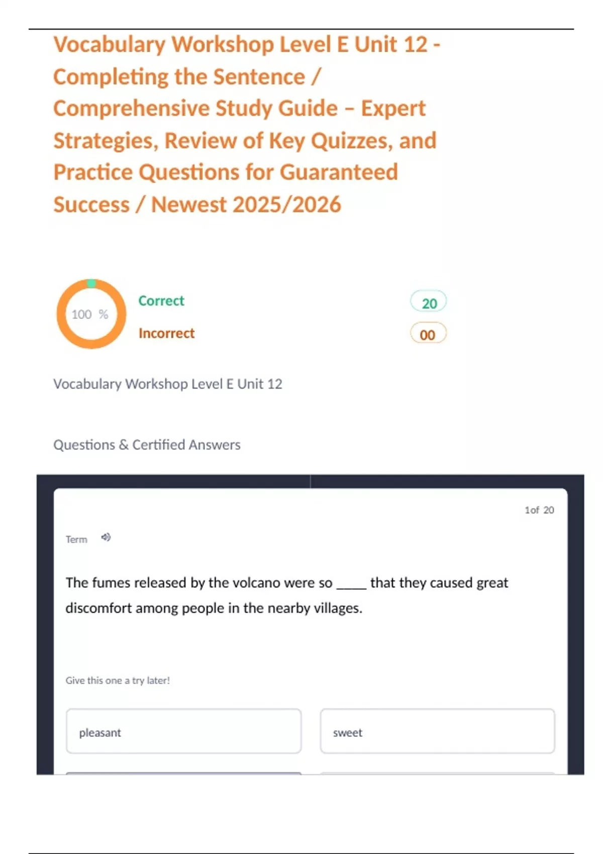 Vocabulary Workshop Level E Unit 12 - Completing the Sentence ...