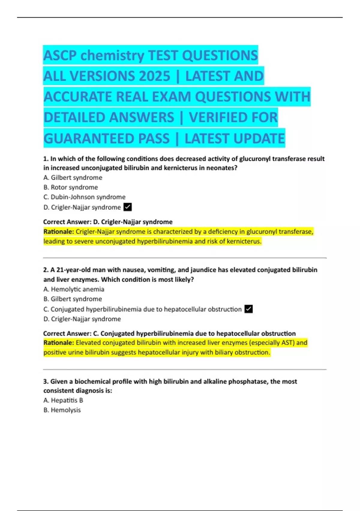 ASCP chemistry TEST QUESTIONS ALL VERSIONS 2025 | LATEST AND ACCURATE ...