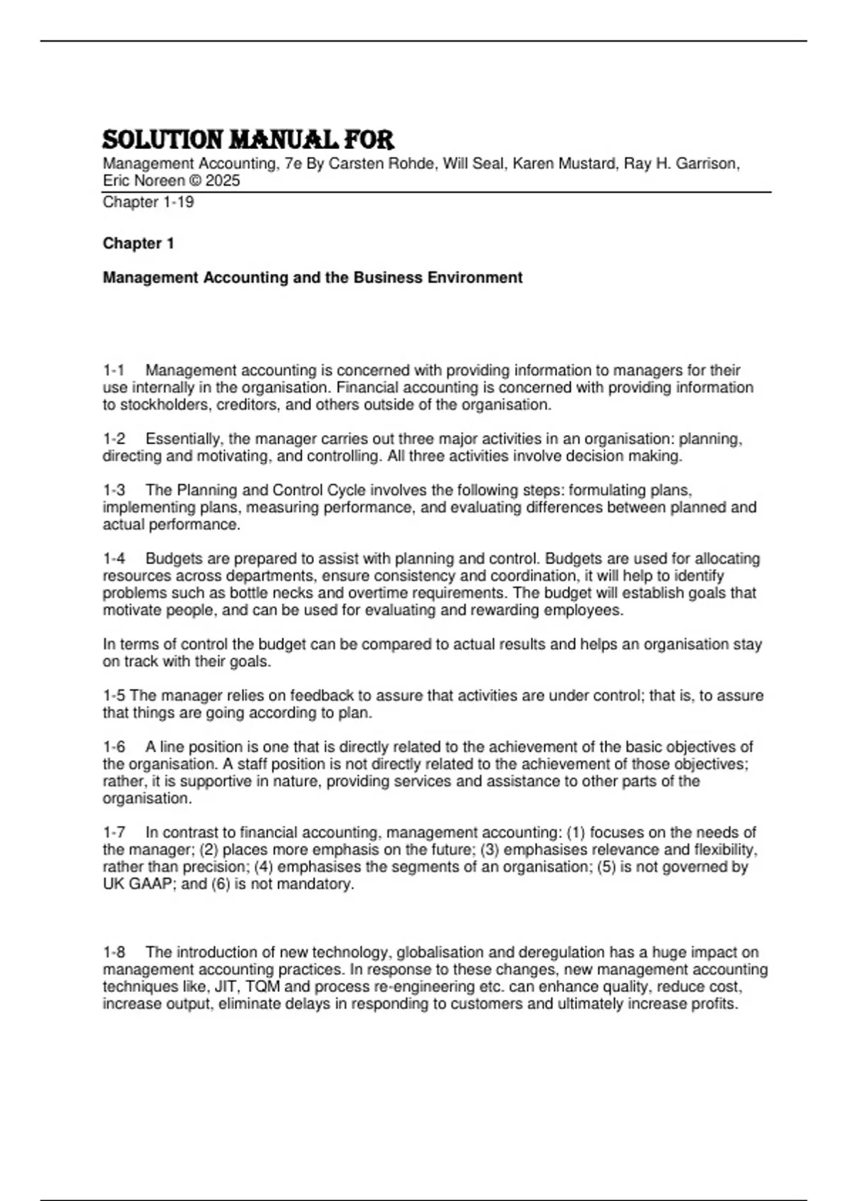 Solution Manual For Management Accounting, 7th Edition By Carsten Rohde ...