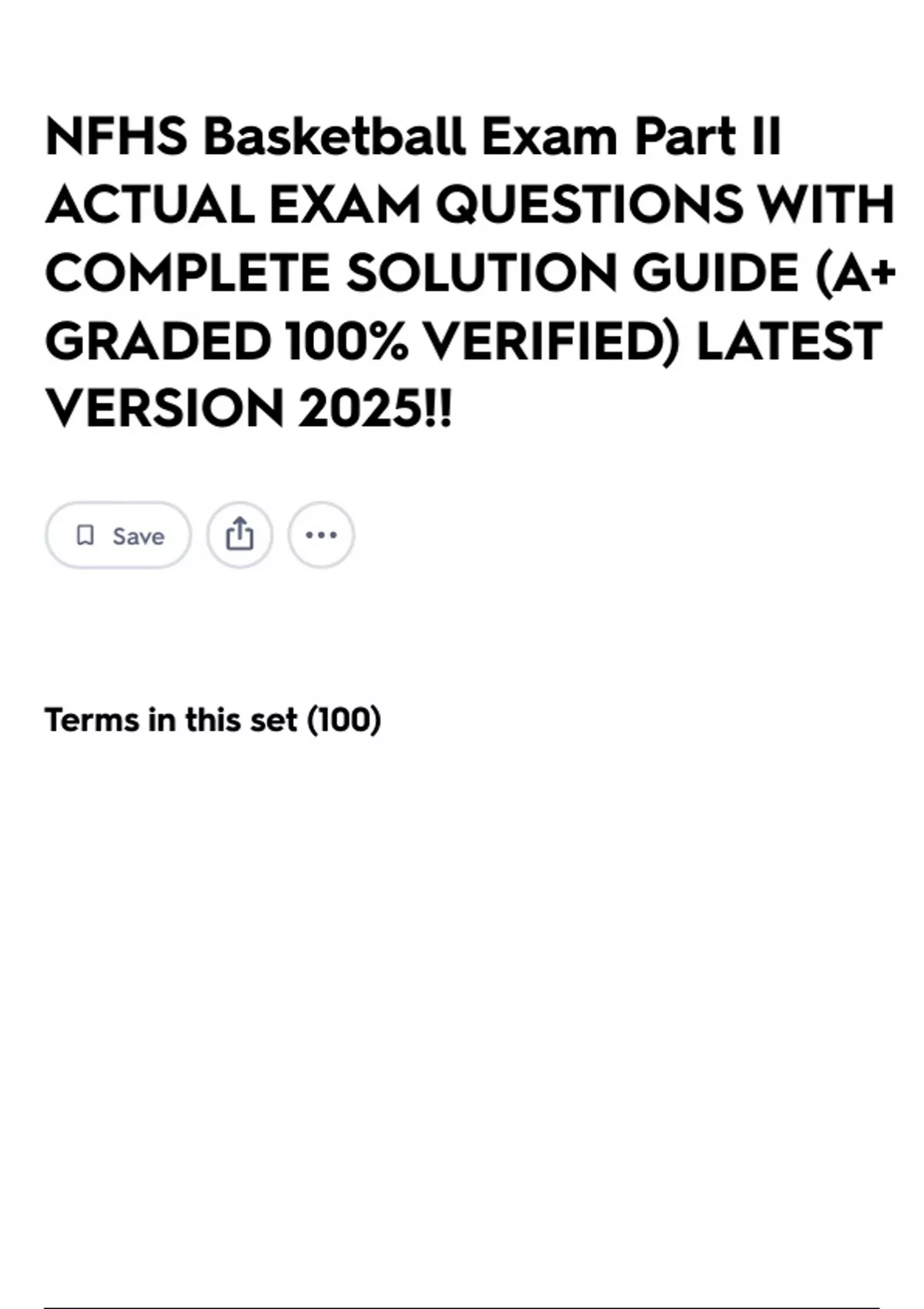 NFHS Basketball Exam Part II ACTUAL EXAM QUESTIONS WITH COMPLETE SOLUTION GUIDE (A+ GRADED 100% ...