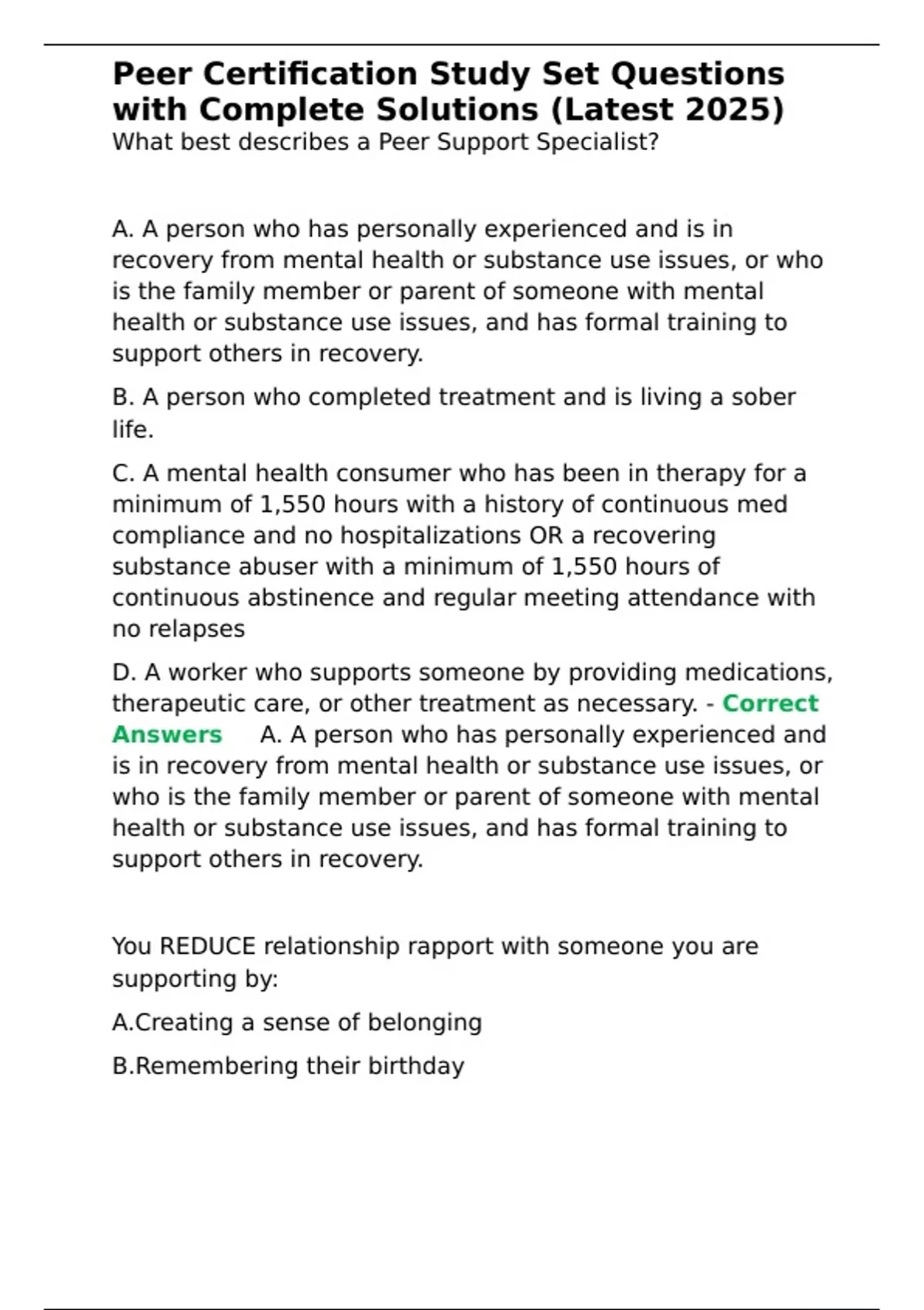 Peer Certification Study Set Questions with Complete Solutions (Latest ...