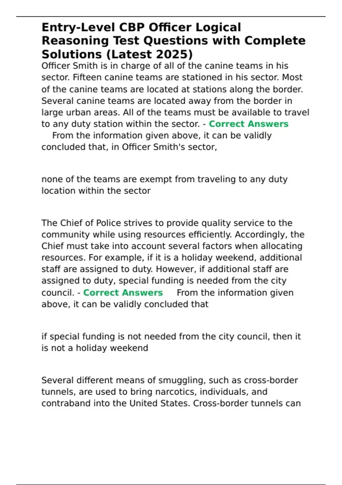 Entry-Level CBP Officer Logical Reasoning Test Questions with Complete ...