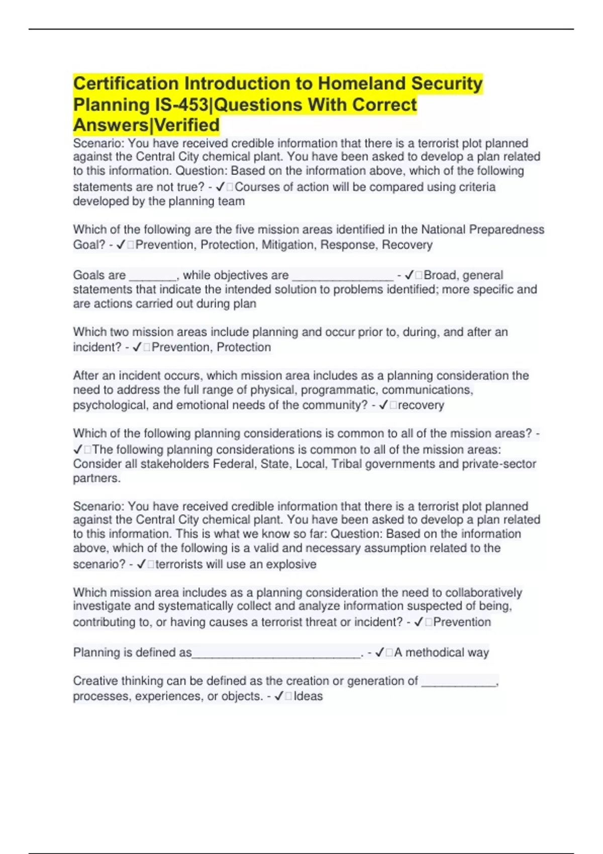 Certification Introduction to Homeland Security Planning IS-453 ...