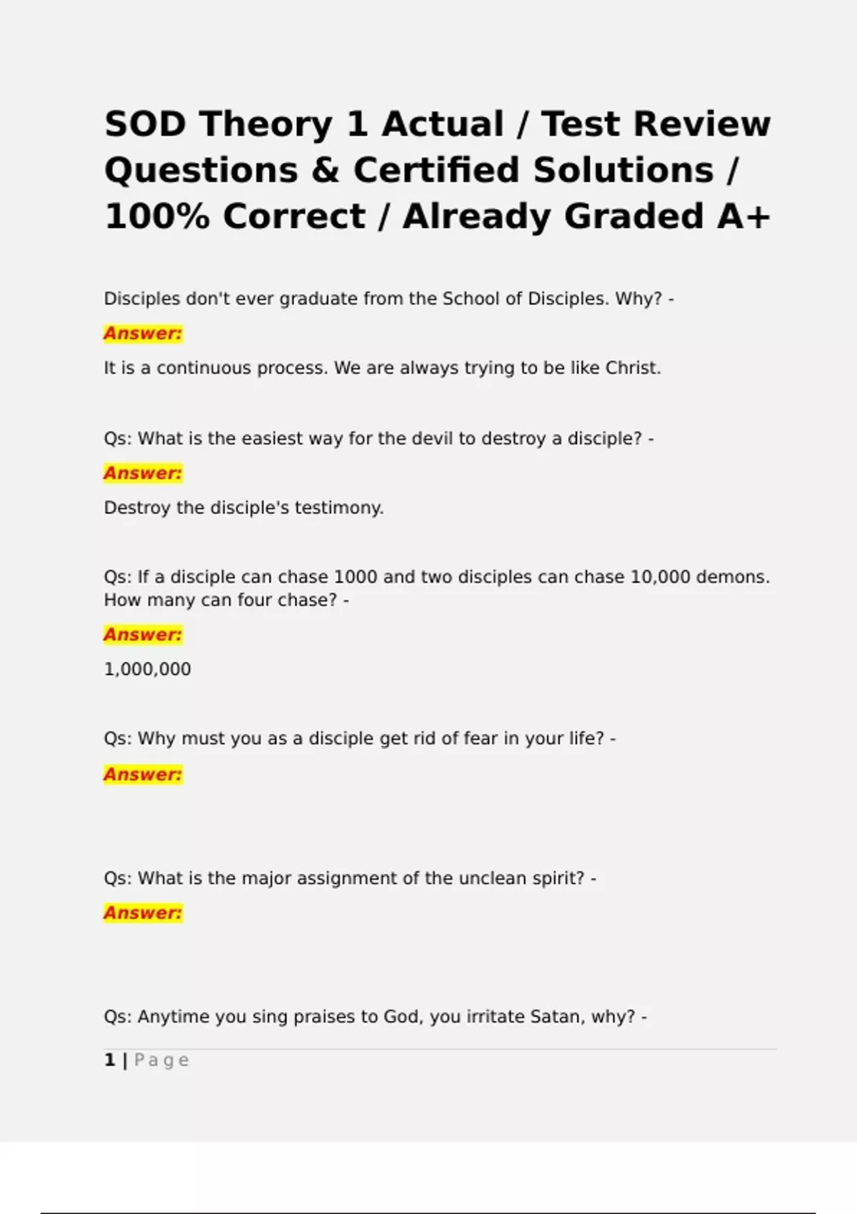 SOD Theory 1 Actual / Test Review Questions & Certified Solutions / 100 ...