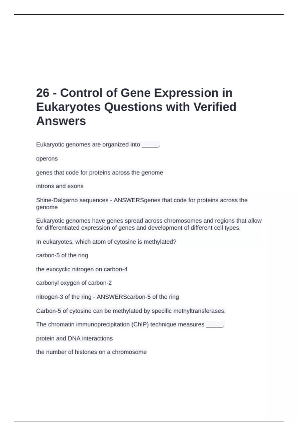 26 - Control of Gene Expression in Eukaryotes Questions with Verified ...