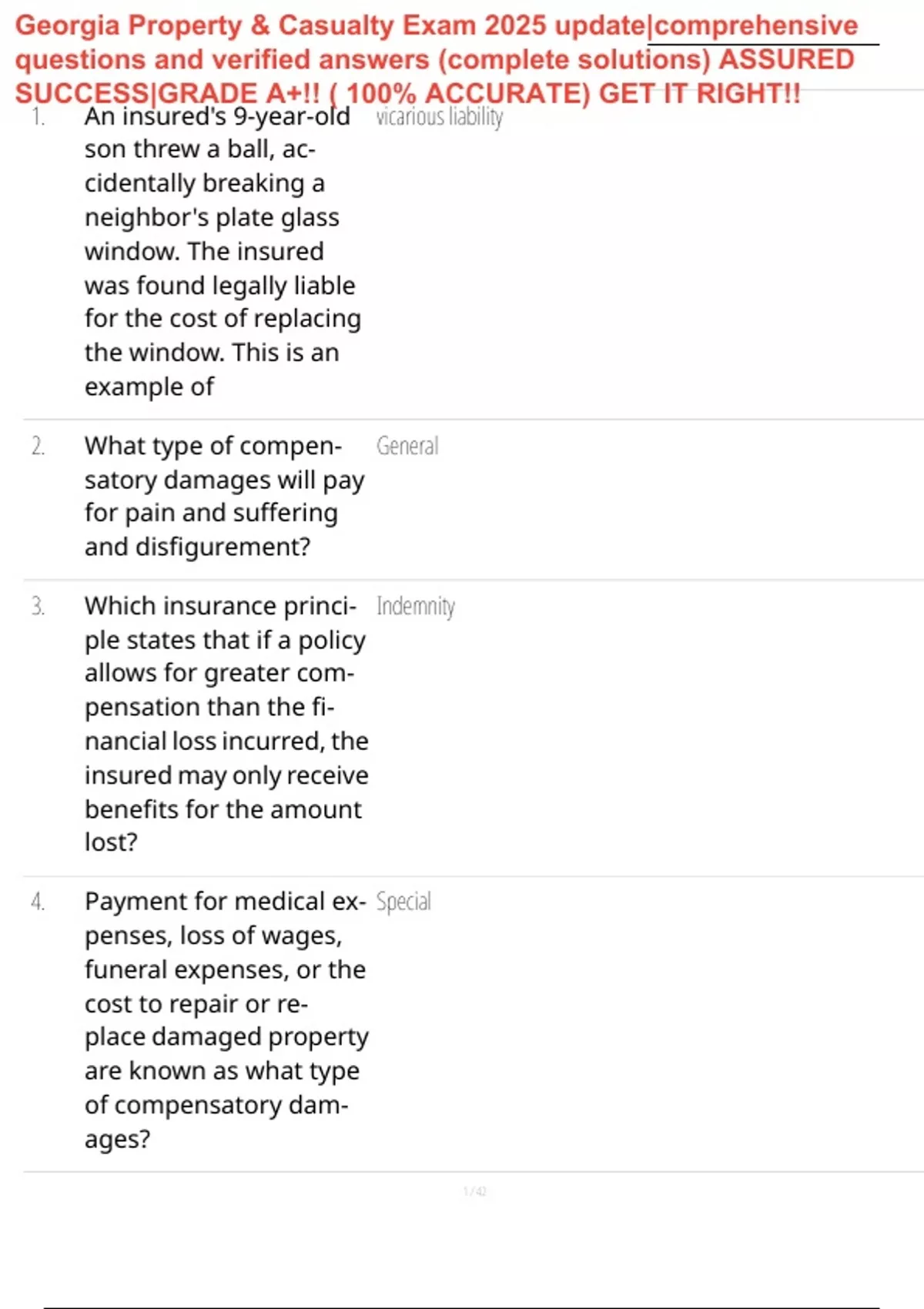 Georgia Property & Casualty Exam 2025 update|comprehensive questions ...
