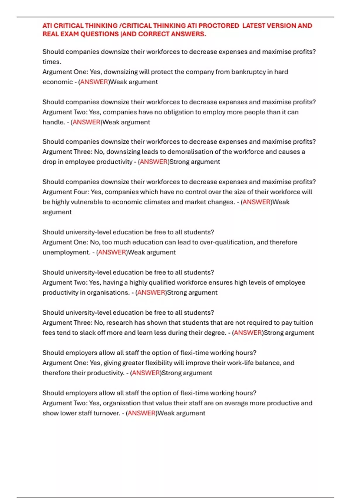 ATI CRITICAL THINKING /CRITICAL THINKING ATI PROCTORED LATEST VERSION ...