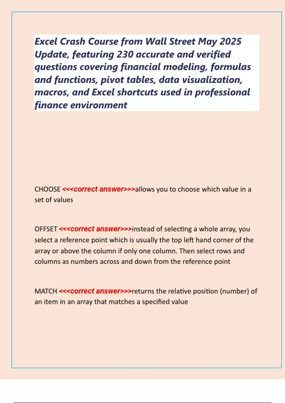 Excel Crash Course from Wall Street May 2025 Update, featuring 230 accurate and verified ...