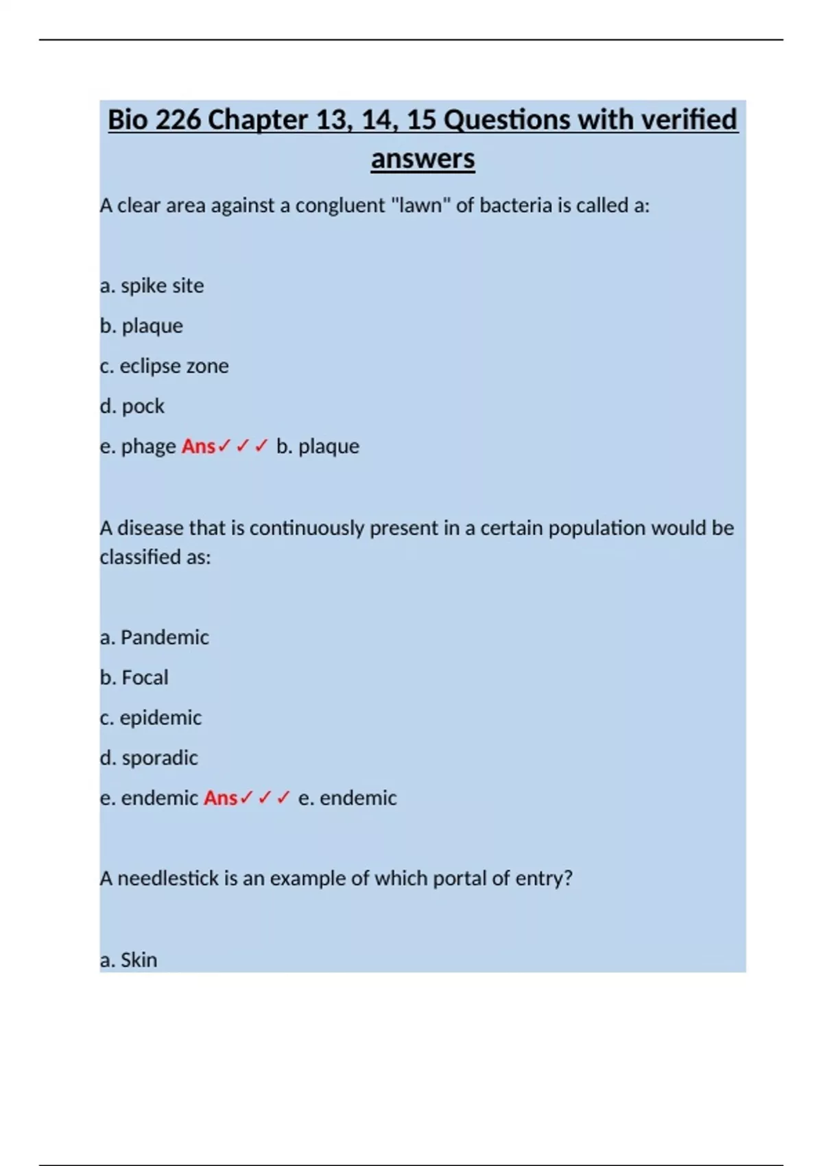 Bio 226 – Chapters 13 to 15 Exam Questions with Verified Answers ...