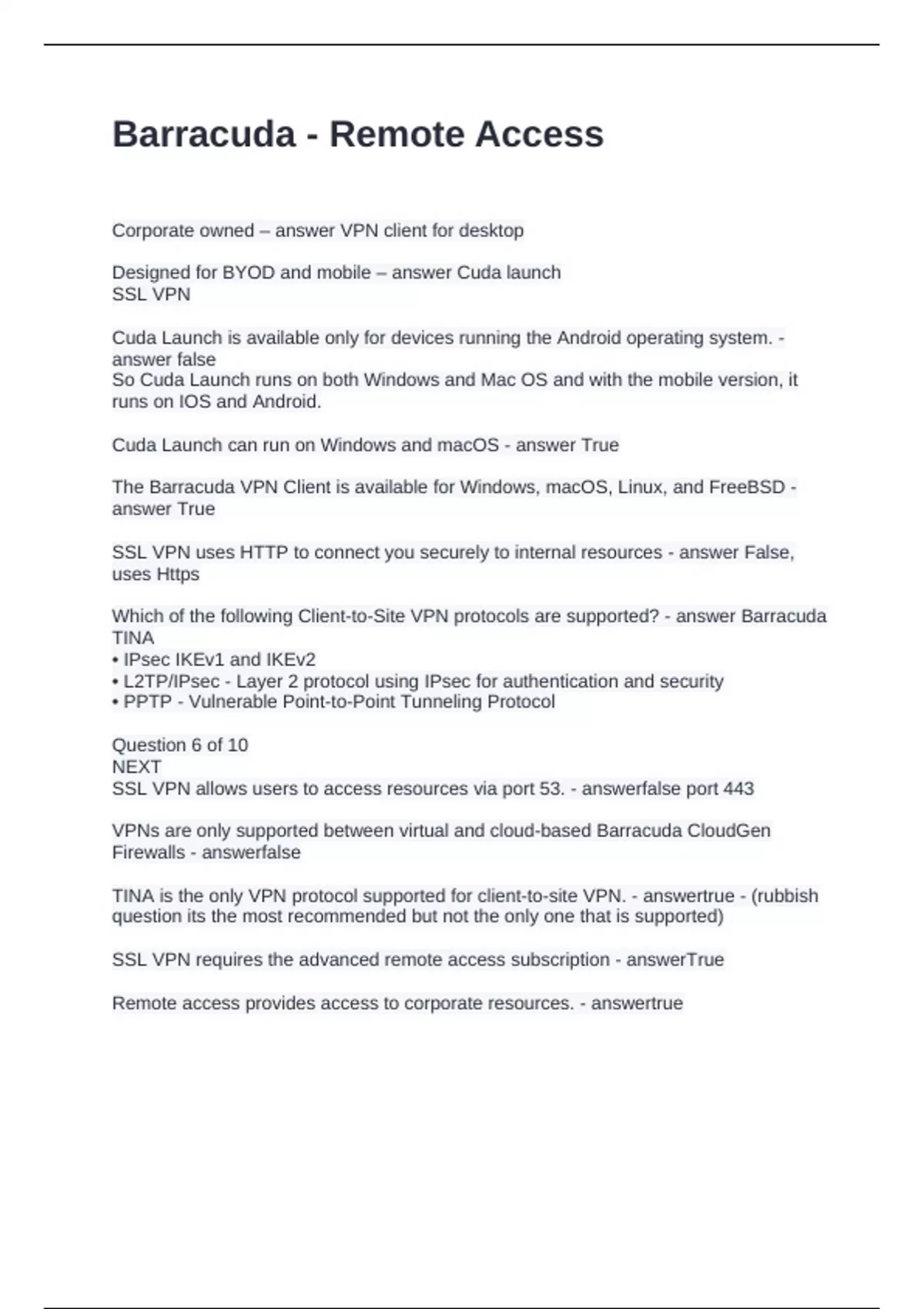 Barracuda - Remote Access Questions and Answers 100% Correct ...