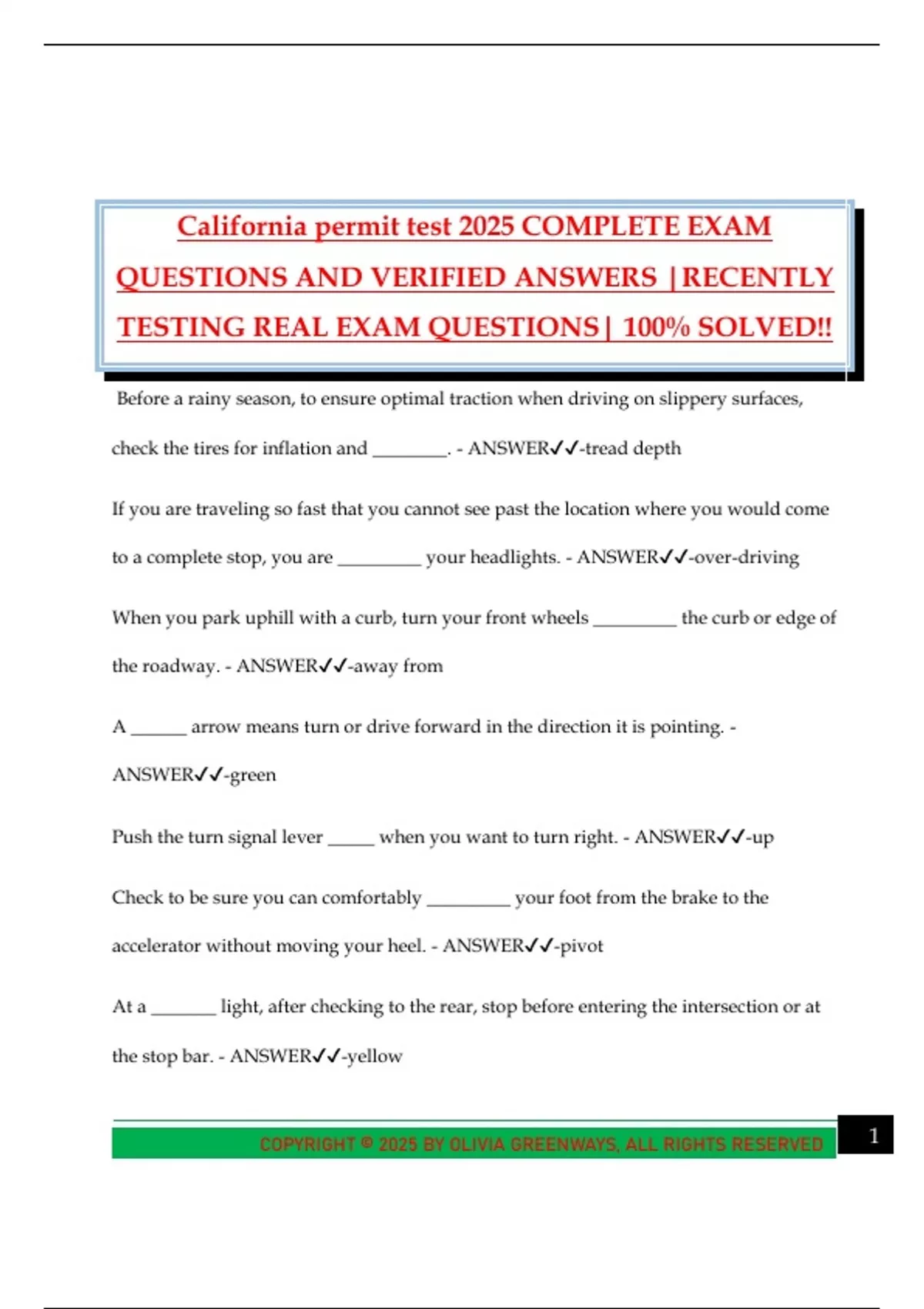 California permit test 2025 COMPLETE EXAM QUESTIONS AND VERIFIED ...