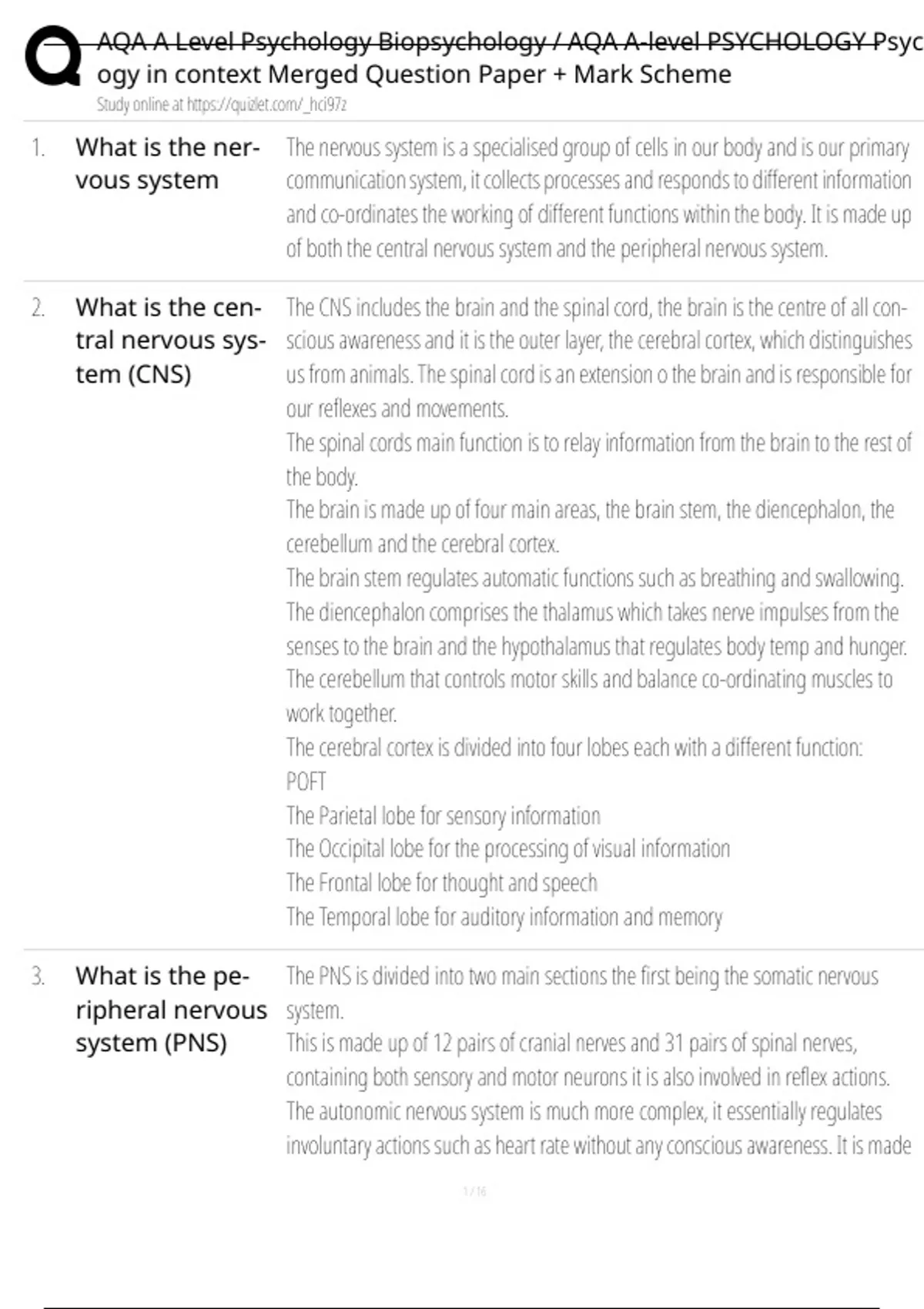 AQA A Level Psychology Biopsychology / AQA A-level PSYCHOLOGY Psychology in context Merged ...