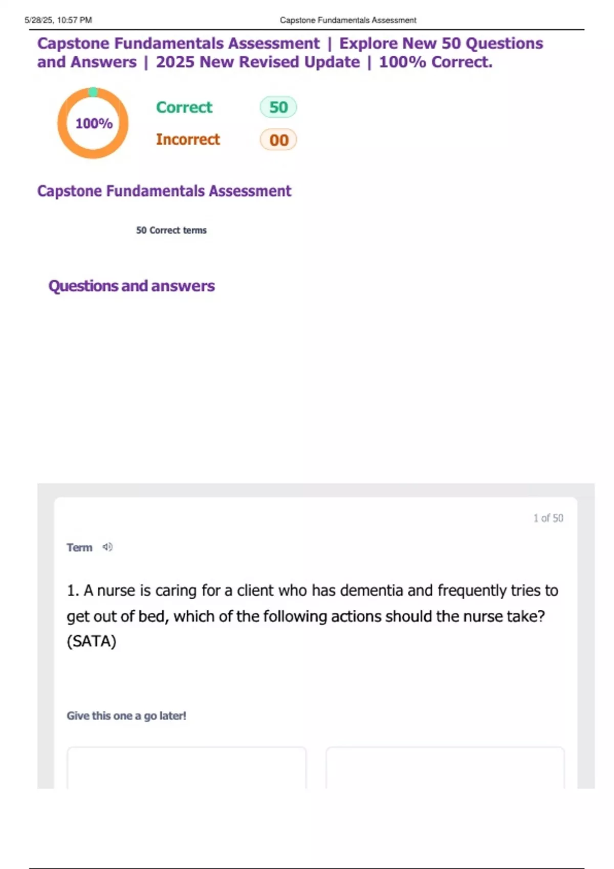 Capstone Fundamentals Assessment | Explore New 50 Questions and Answers ...