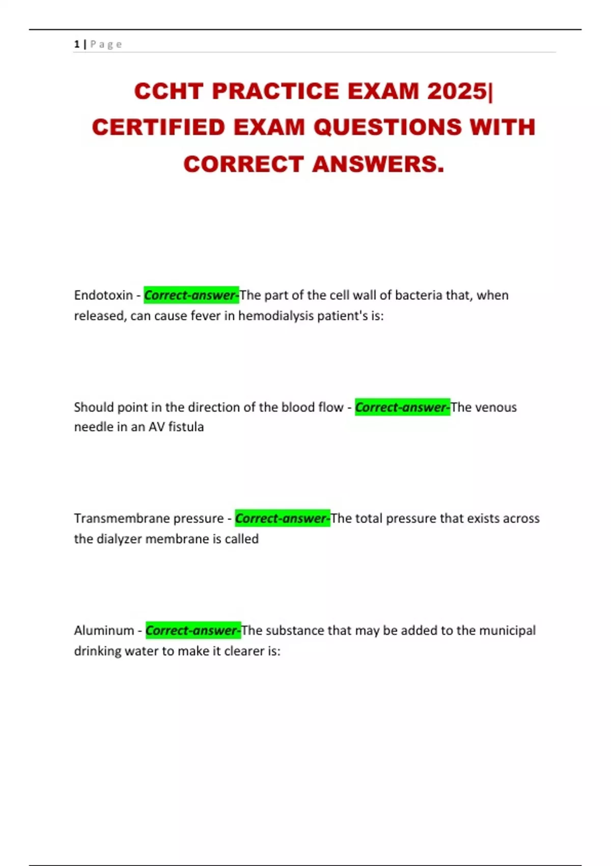 CCHT PRACTICE EXAM 2025| CERTIFIED EXAM QUESTIONS WITH CORRECT ANSWERS ...