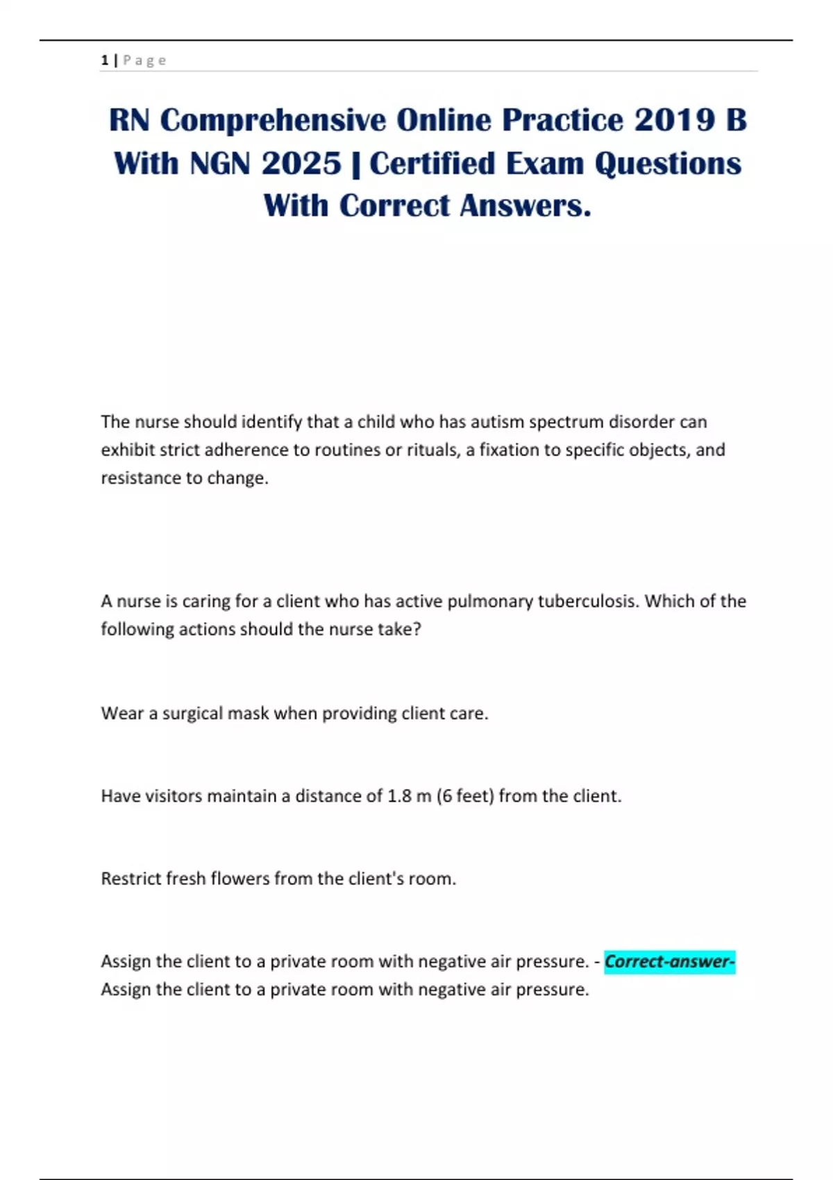 RN Comprehensive Online Practice 2019 B With NGN 2025 | Certified Exam ...