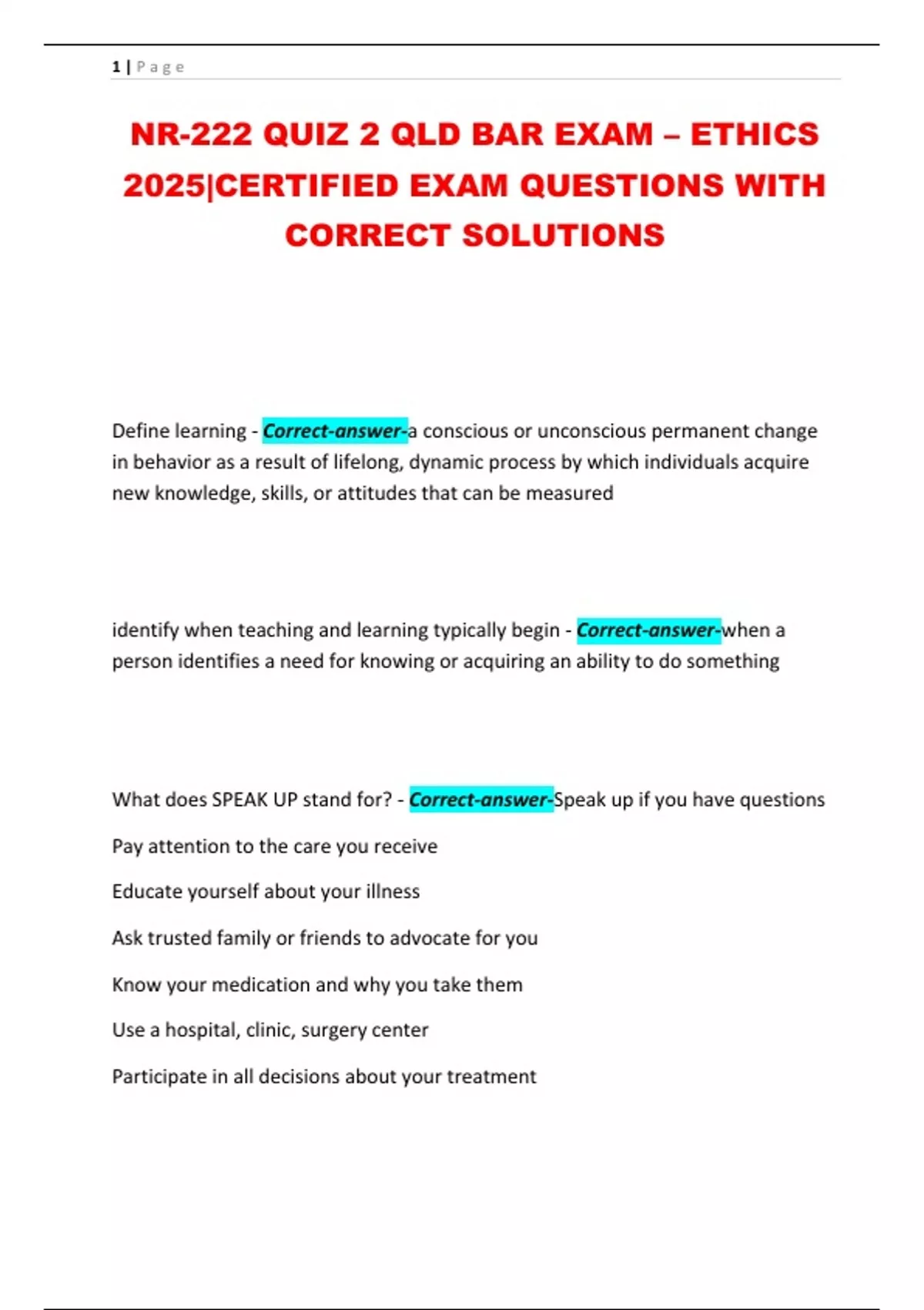 NR-222 QUIZ 2 QLD BAR EXAM – ETHICS 2025|CERTIFIED EXAM QUESTIONS WITH ...