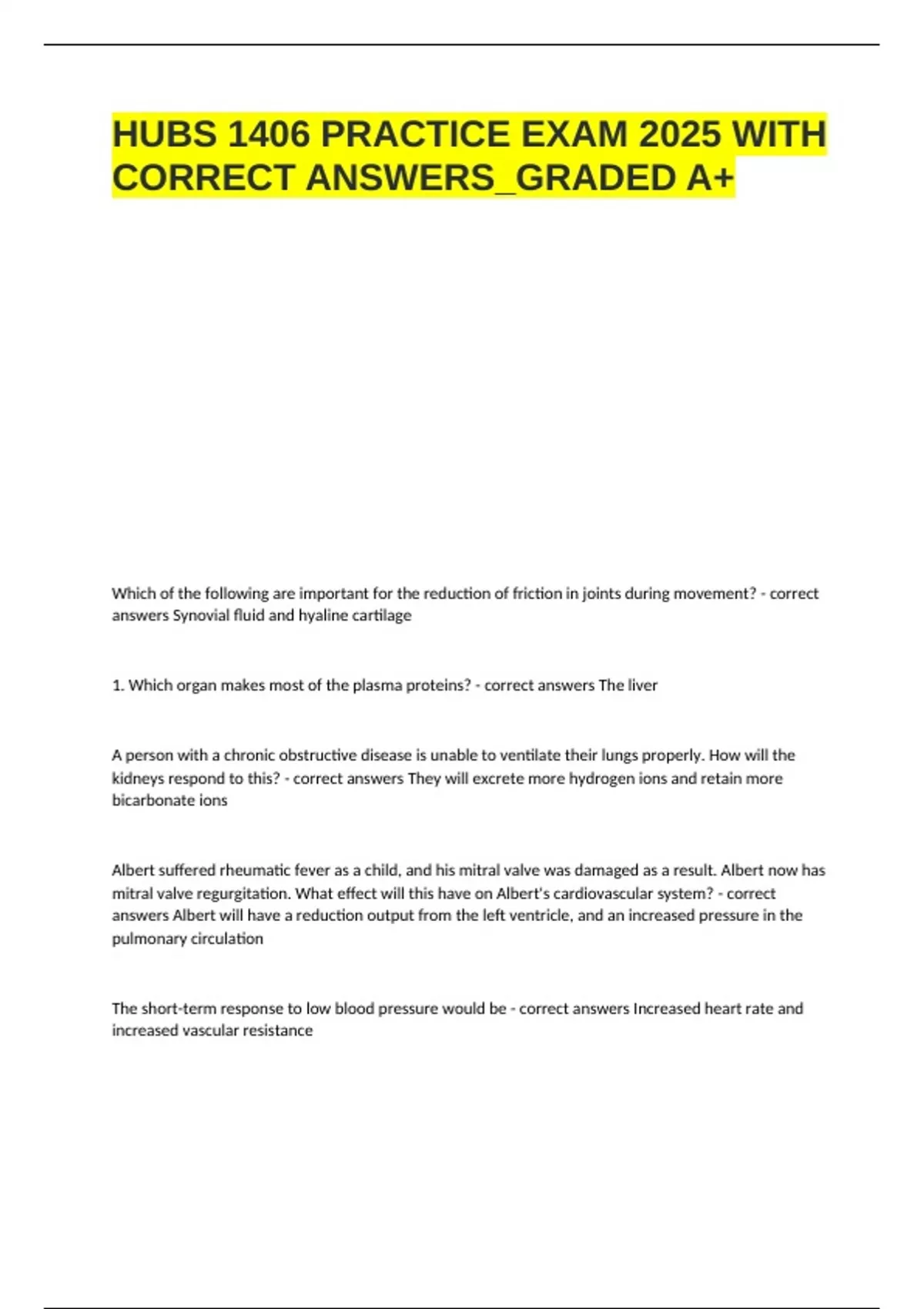 HUBS 1406 PRACTICE EXAM 2025 WITH CORRECT ANSWERS_GRADED A+. - HUBS ...