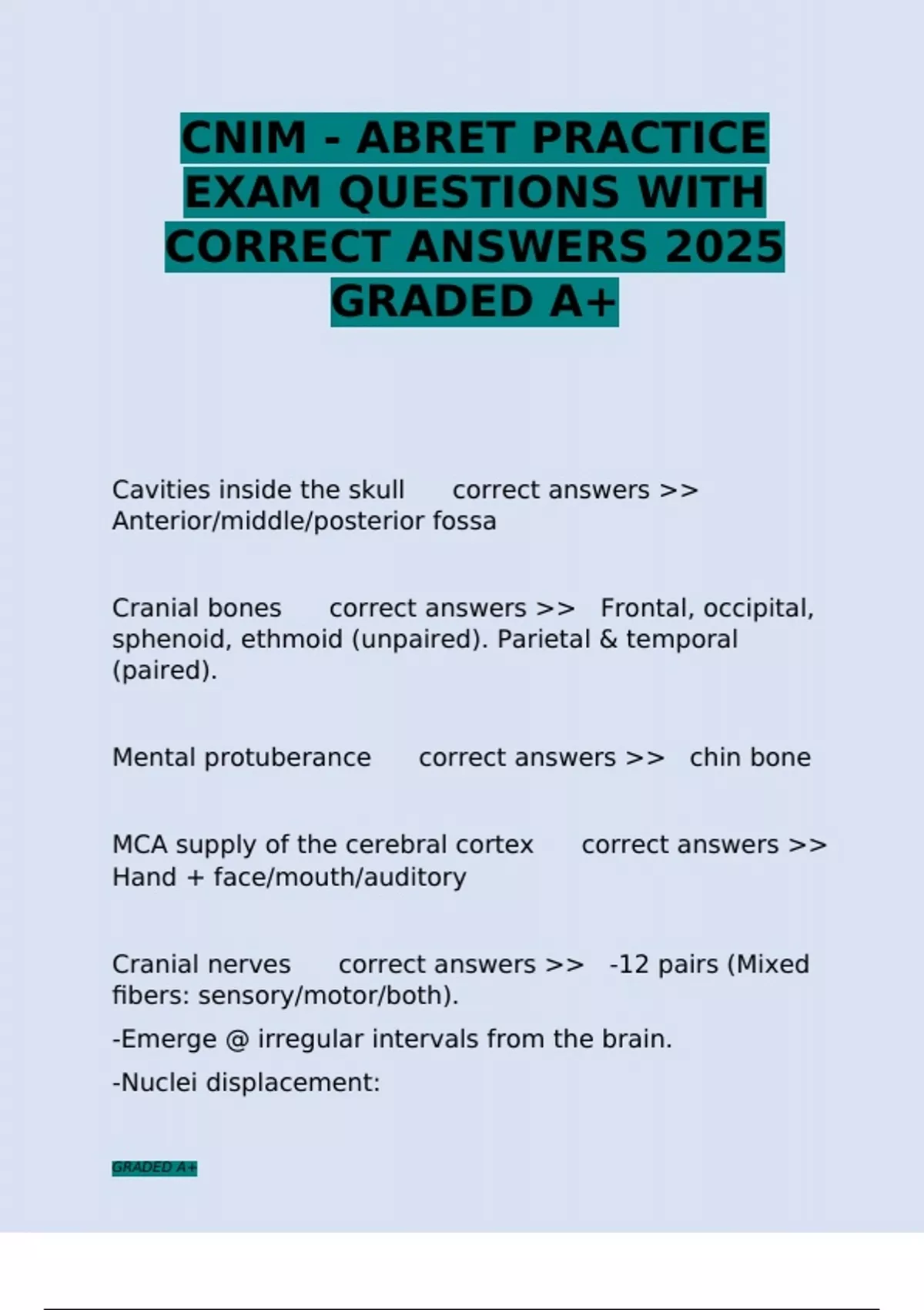 CNIM - ABRET PRACTICE EXAM QUESTIONS WITH CORRECT ANSWERS 2025 GRADED ...