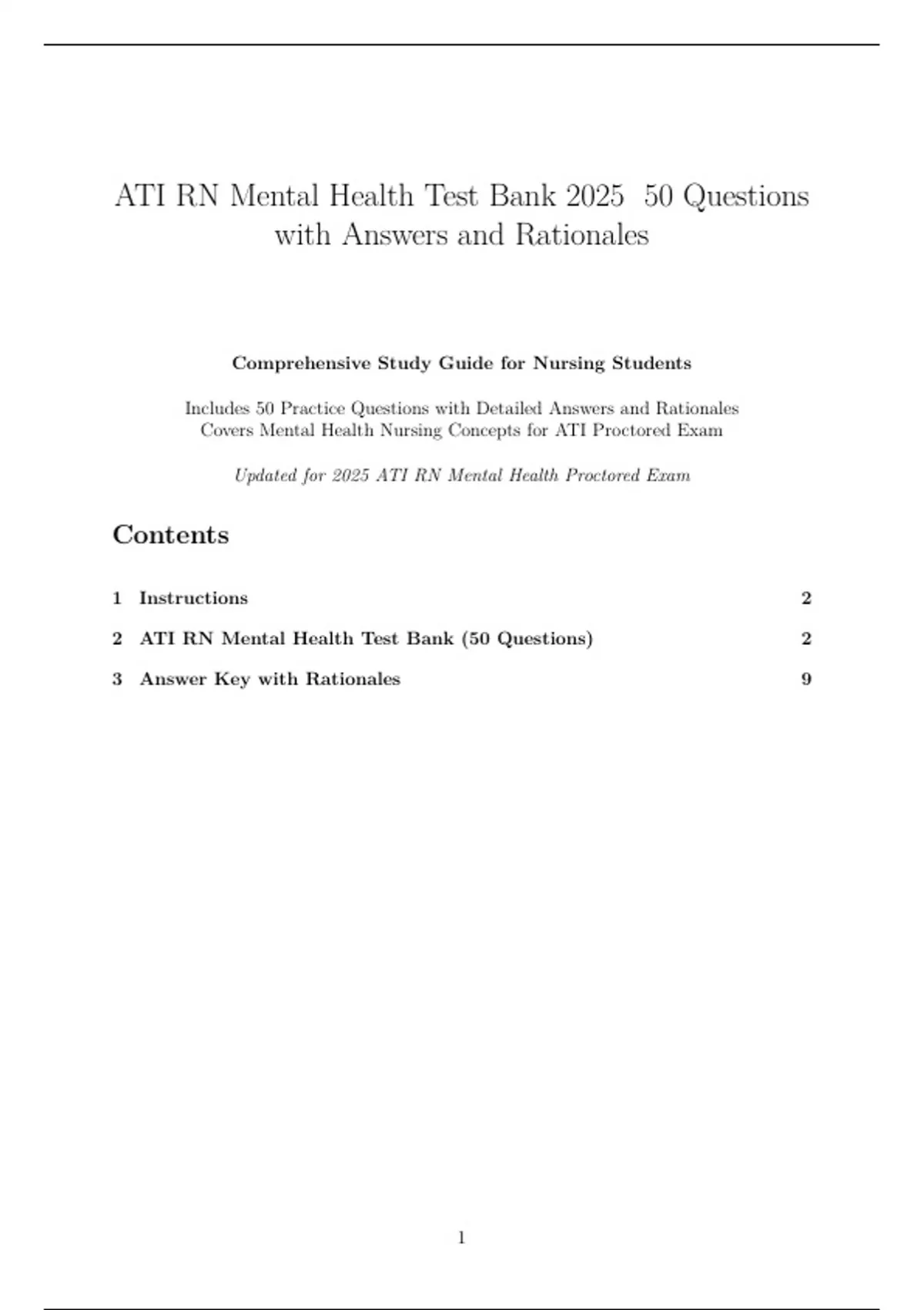 ATI RN Mental Health Test Bank 2025 | 50 Questions with Answers and ...
