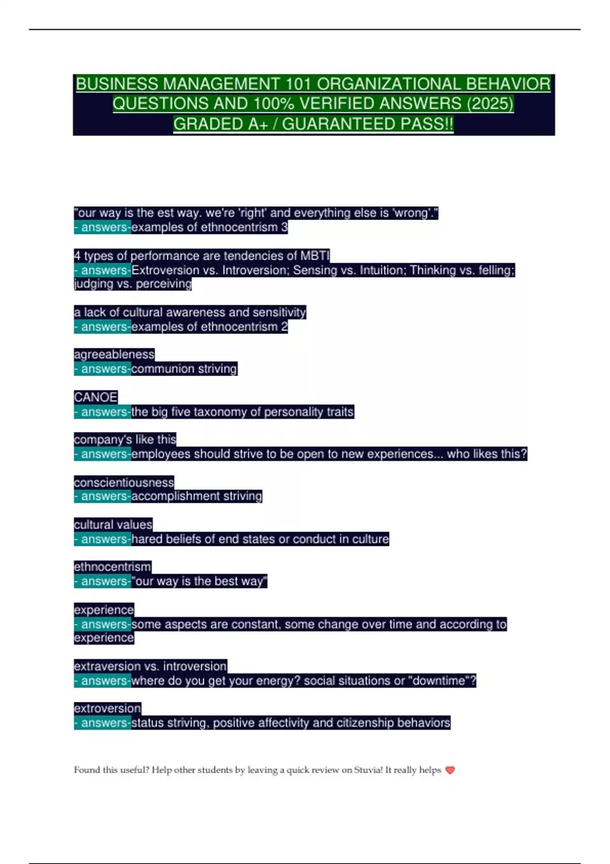 Organizational Behavior 101 (MGMT 210): Personality, Culture ...