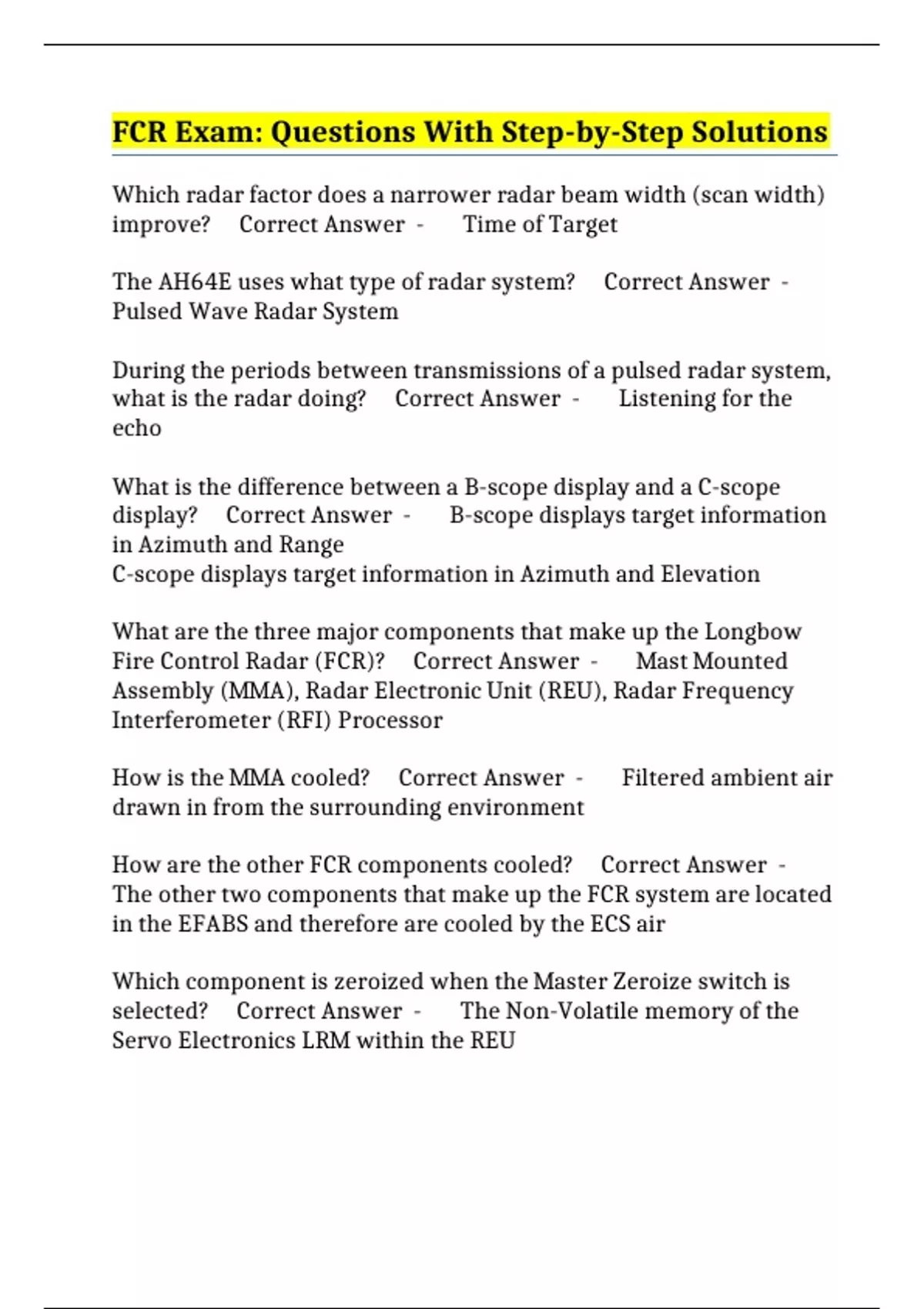 FCR Exam: Questions With Step-by-Step Solutions - FCR - Stuvia US