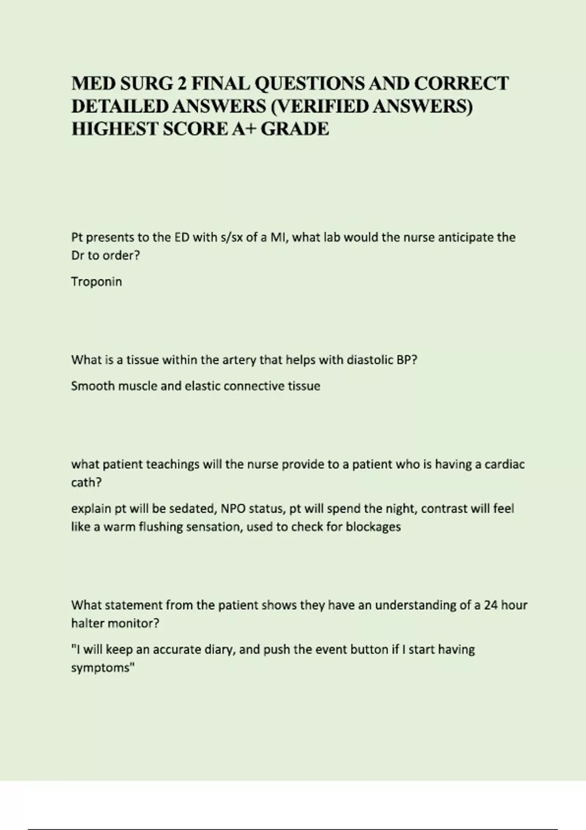 MED SURG 2 FINAL questions with Verified answers (100% Correct) Rated ...