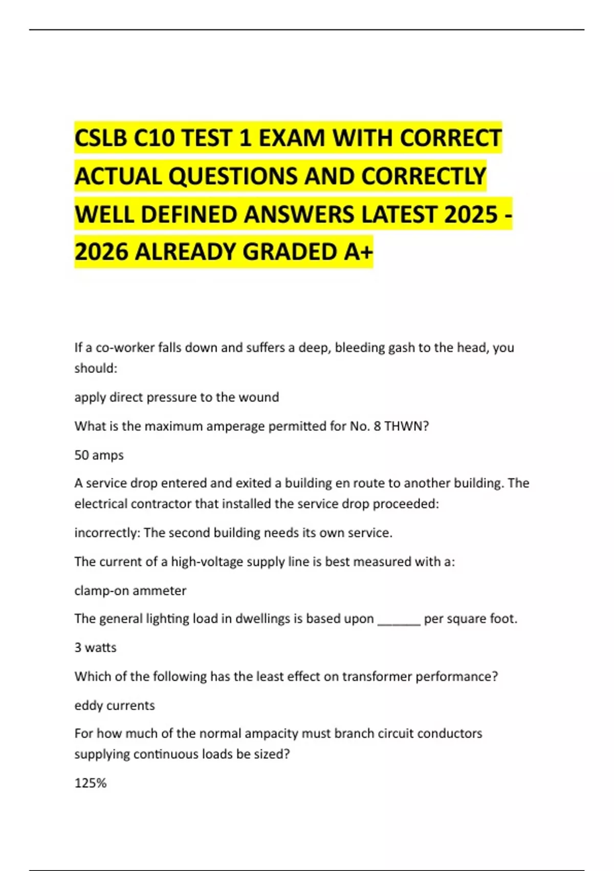 CSLB C10 TEST 1 EXAM WITH CORRECT ACTUAL QUESTIONS AND CORRECTLY WELL ...