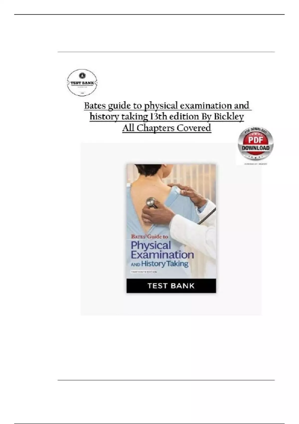 Test Bank Bates Guide To Physical Examination and History Taking 13th ...