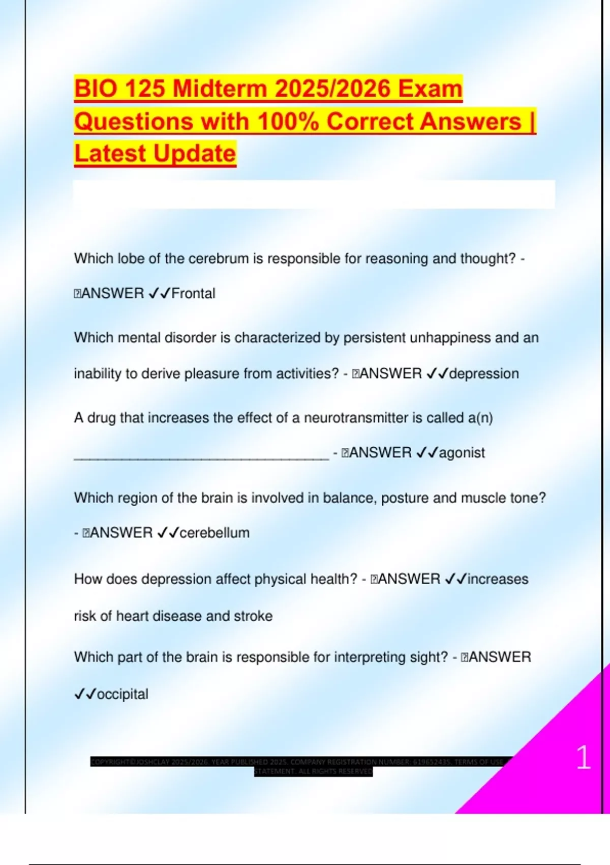 BIO 125 Midterm 2025/2026 Exam Questions with 100% Correct Answers ...