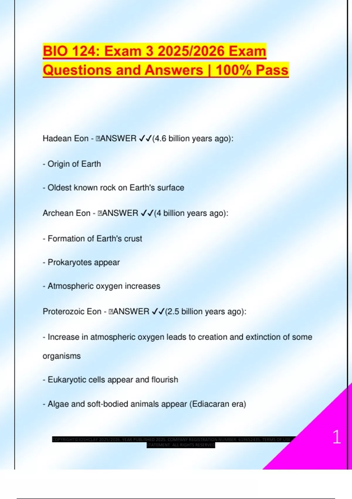 BIO 124: Exam 3 2025/2026 Exam Questions and Answers | 100% Pass - BIO ...