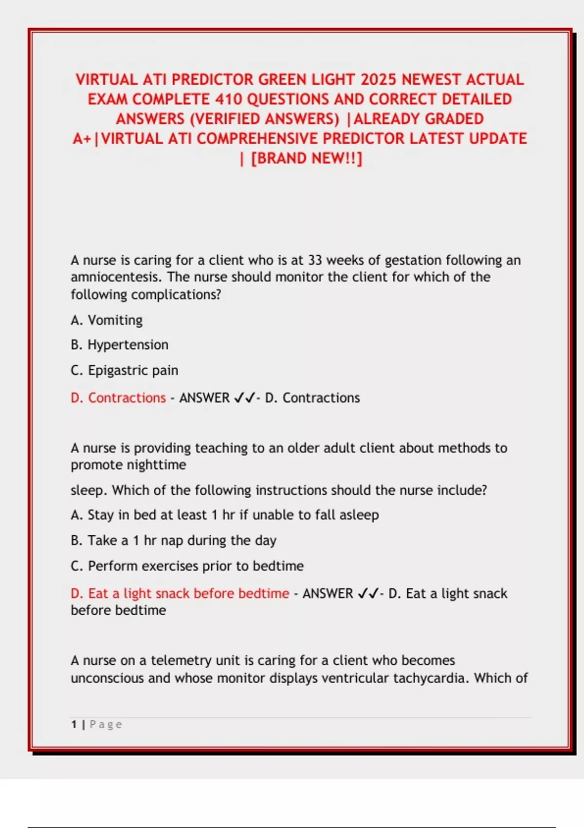 VIRTUAL ATI PREDICTOR GREEN LIGHT 2025 NEWEST ACTUAL EXAM COMPLETE 410 ...
