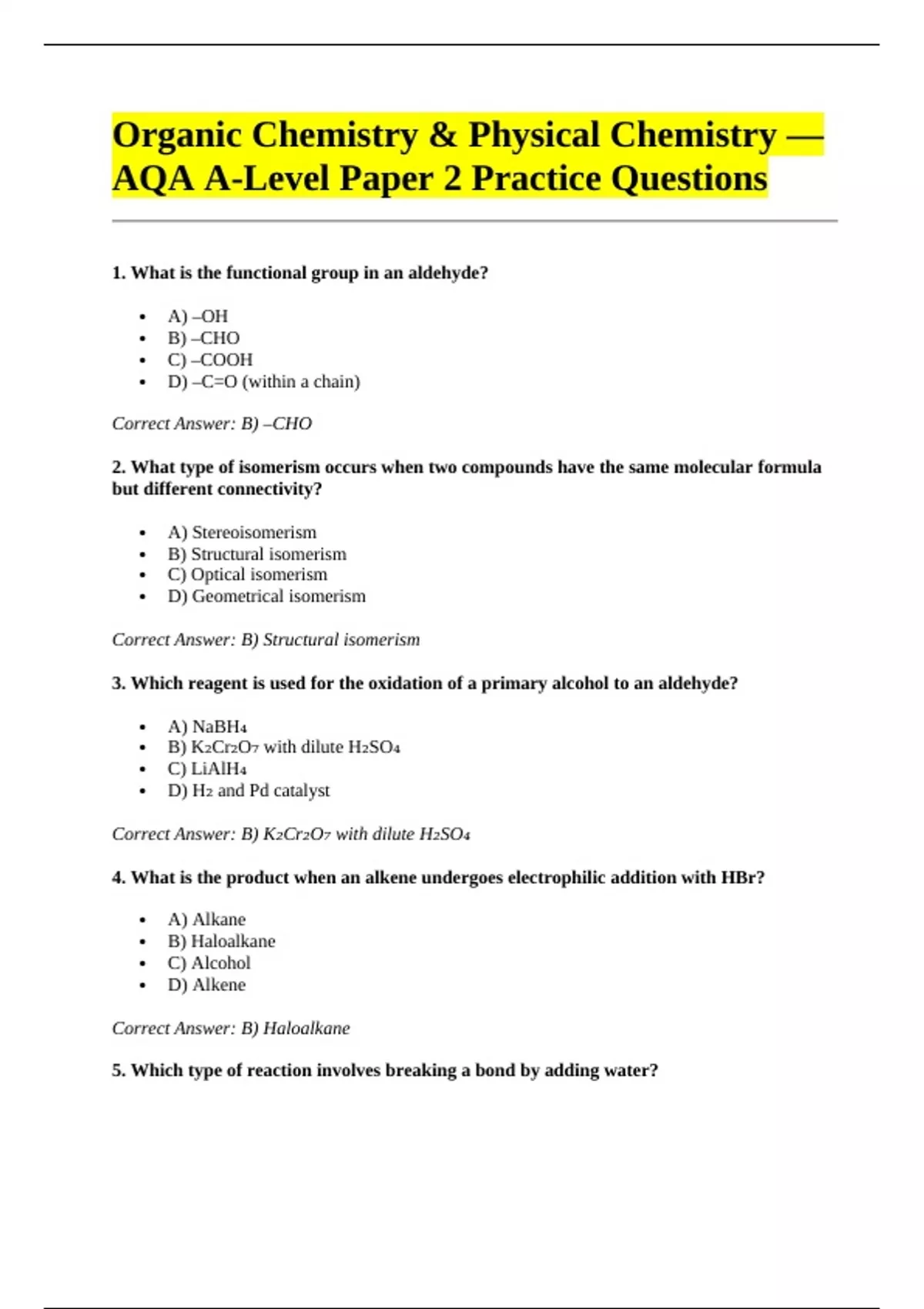 AQA A-Level Chemistry Paper 2: Essential Exam questions and Answers ...