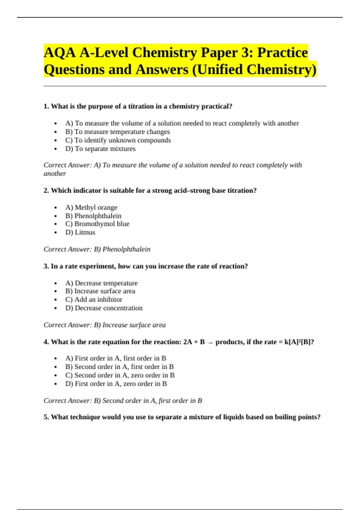 AQA A-Level Chemistry Paper 3: Unified Chemistry Exam 2025 - General ...