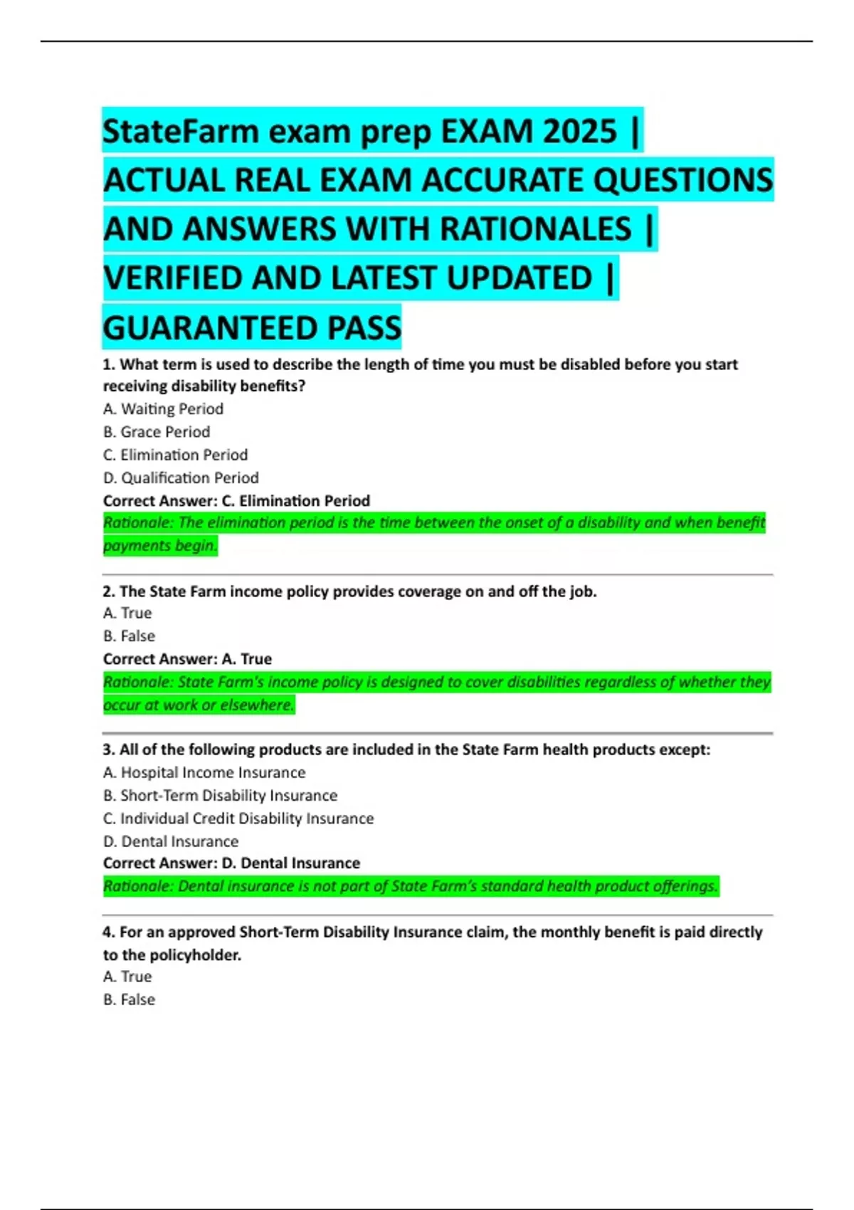 StateFarm exam prep EXAM 2025 | ACTUAL REAL EXAM ACCURATE QUESTIONS AND ...