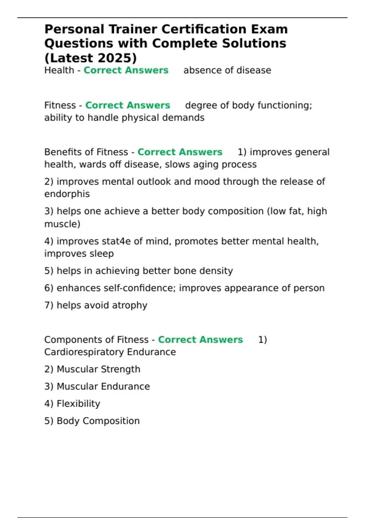 Personal Trainer Certification Exam Questions with Complete Solutions ...