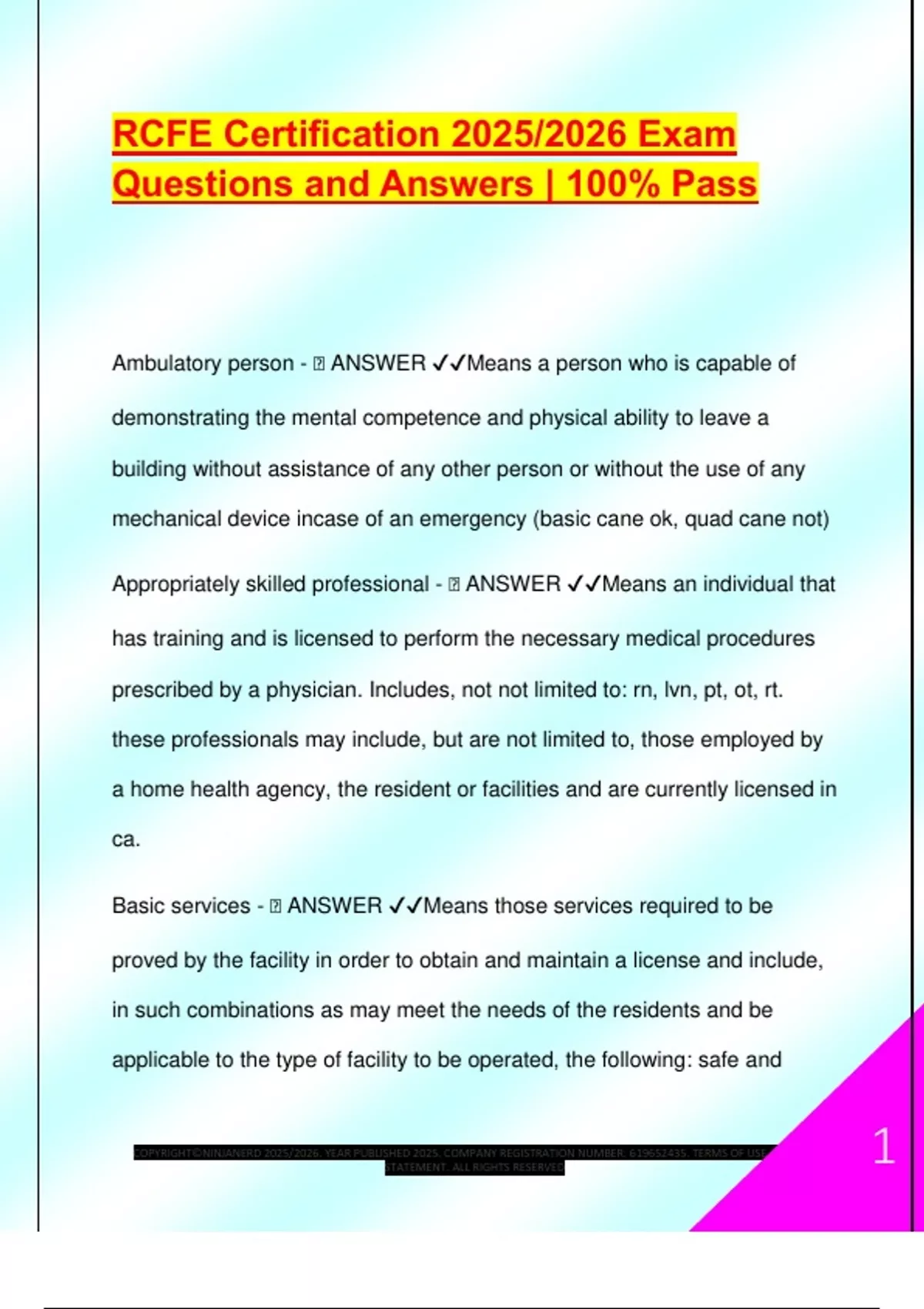 RCFE Certification 2025/2026 Exam Questions and Answers | 100% Pass ...