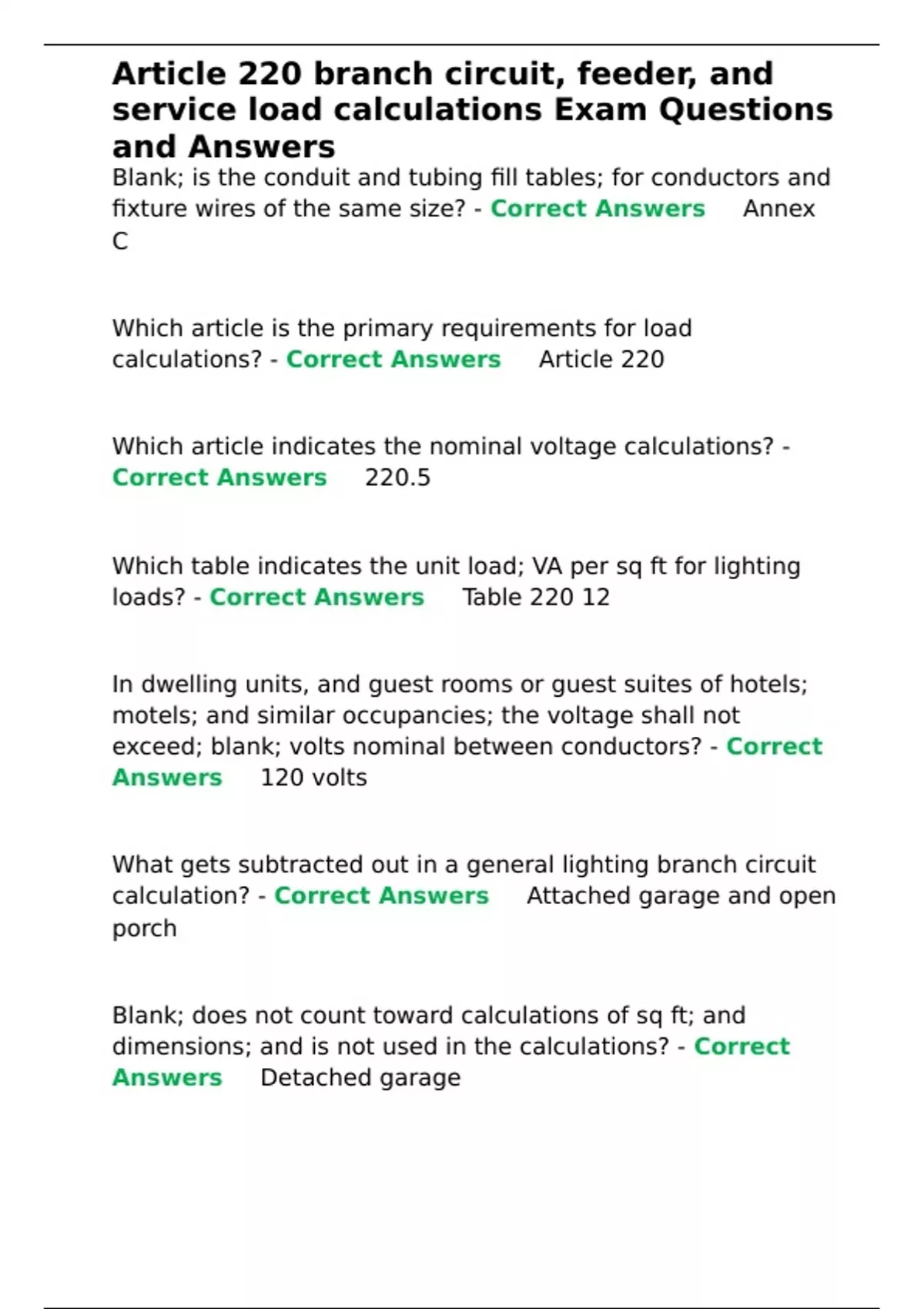 Article 220 branch circuit, feeder, and service load calculations Exam ...