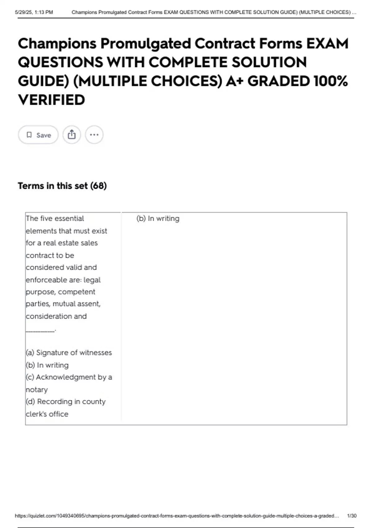 Champions Promulgated Contract Forms EXAM QUESTIONS WITH COMPLETE ...