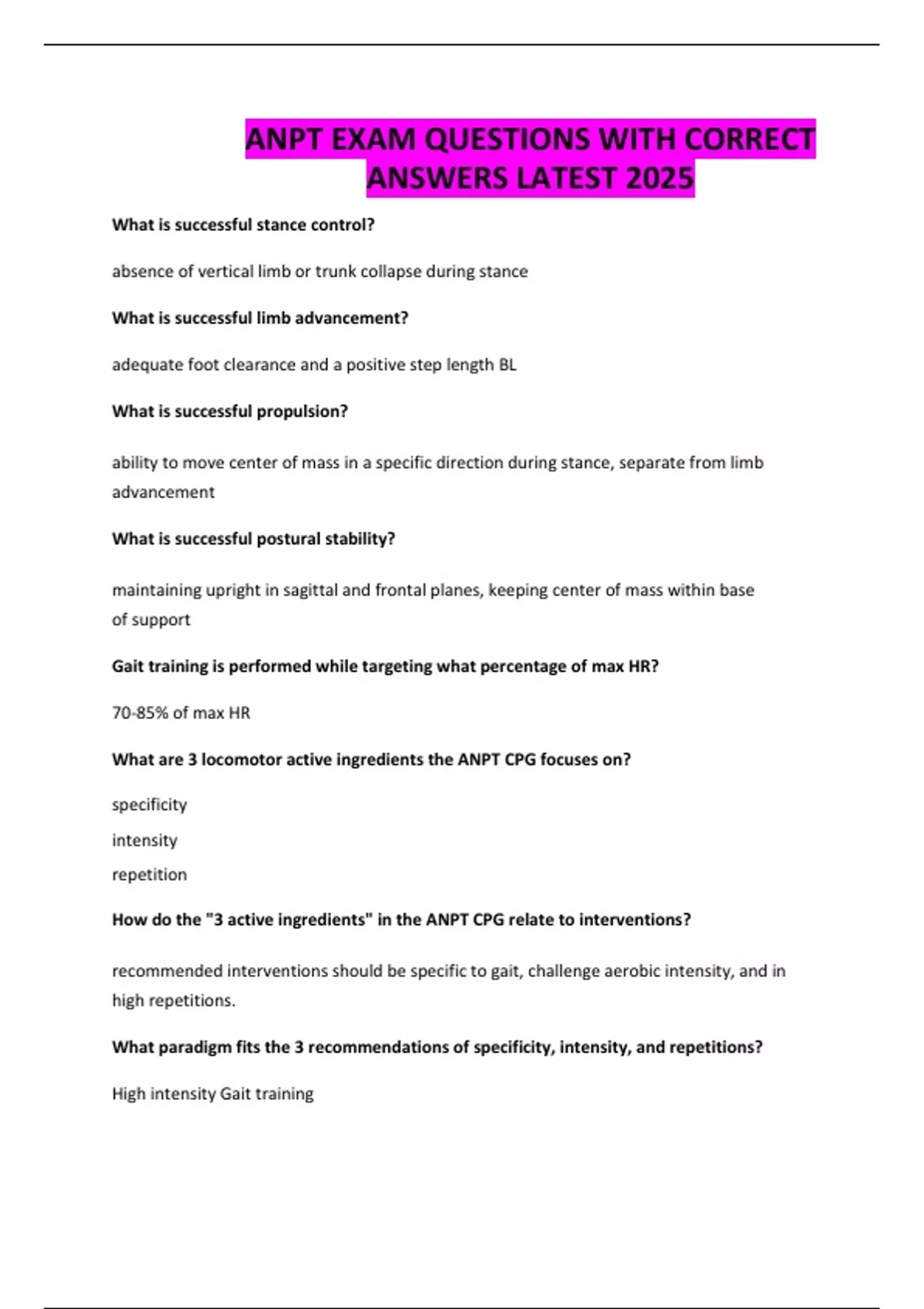 ANPT EXAM QUESTIONS WITH CORRECT ANSWERS LATEST 2025 - ANPT - Stuvia US