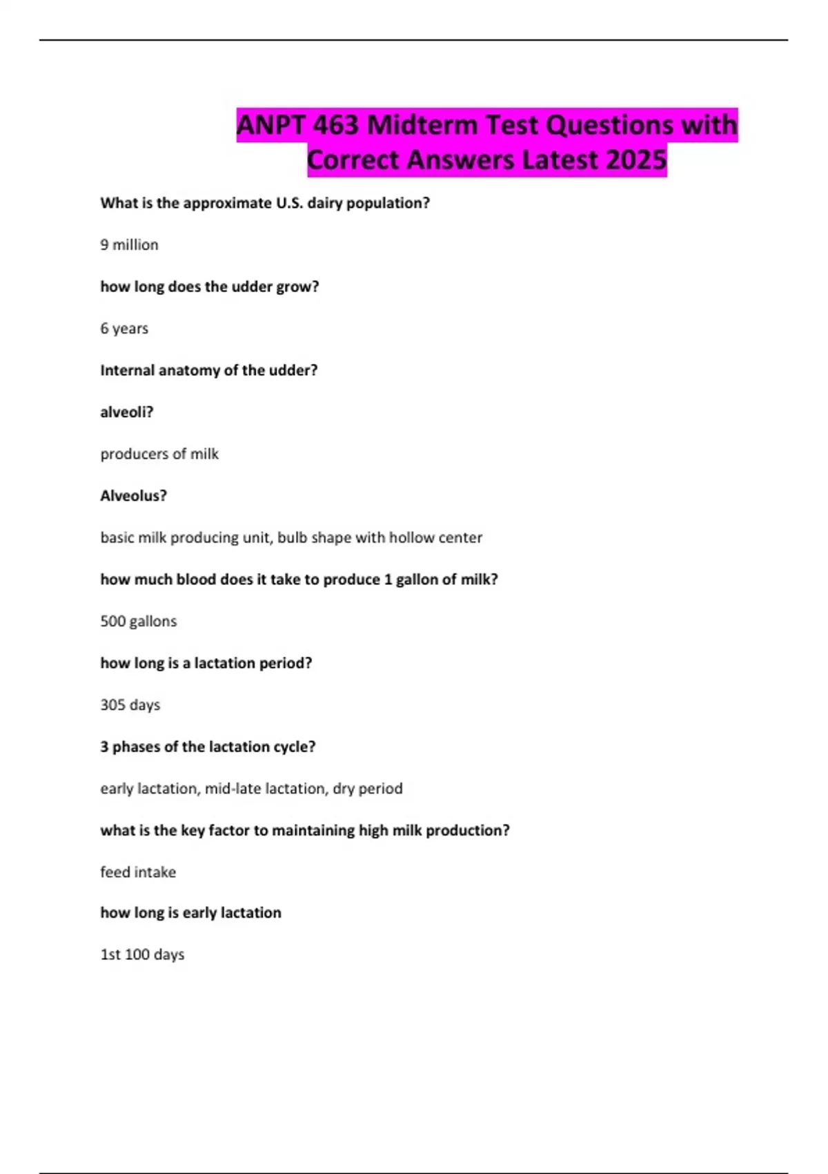 ANPT 463 Midterm Test Questions with Correct Answers Latest 2025 - ANPT ...