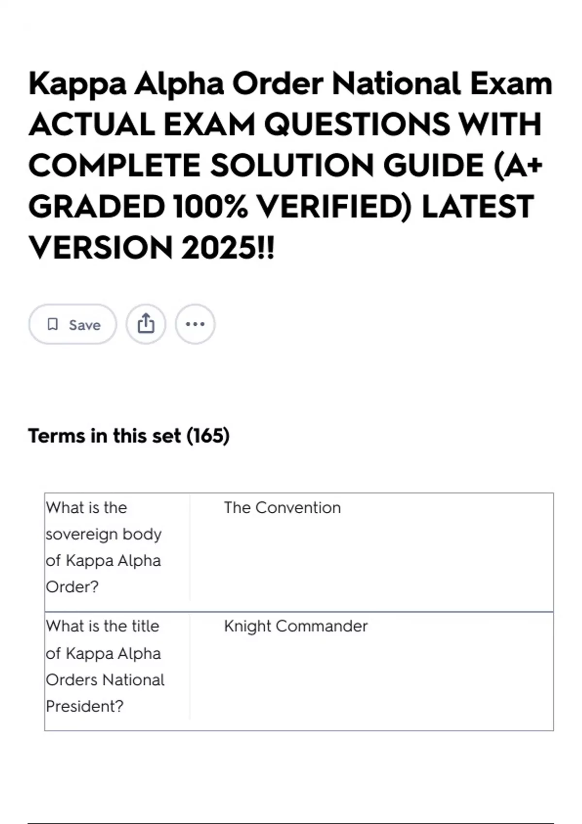 Kappa Alpha Order National Exam ACTUAL EXAM QUESTIONS WITH COMPLETE ...