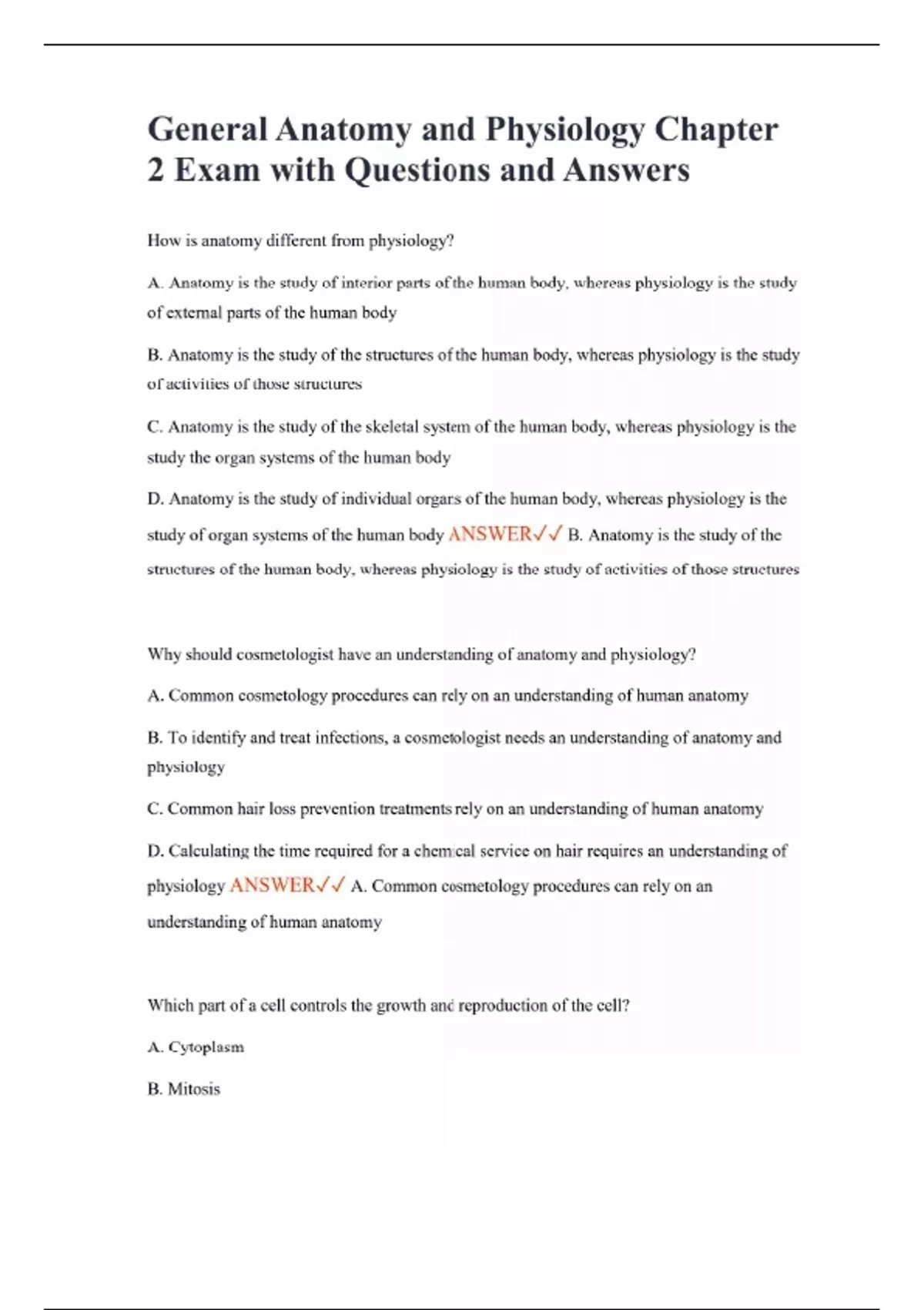 General Anatomy and Physiology Chapter 2 Exam with Questions and ...